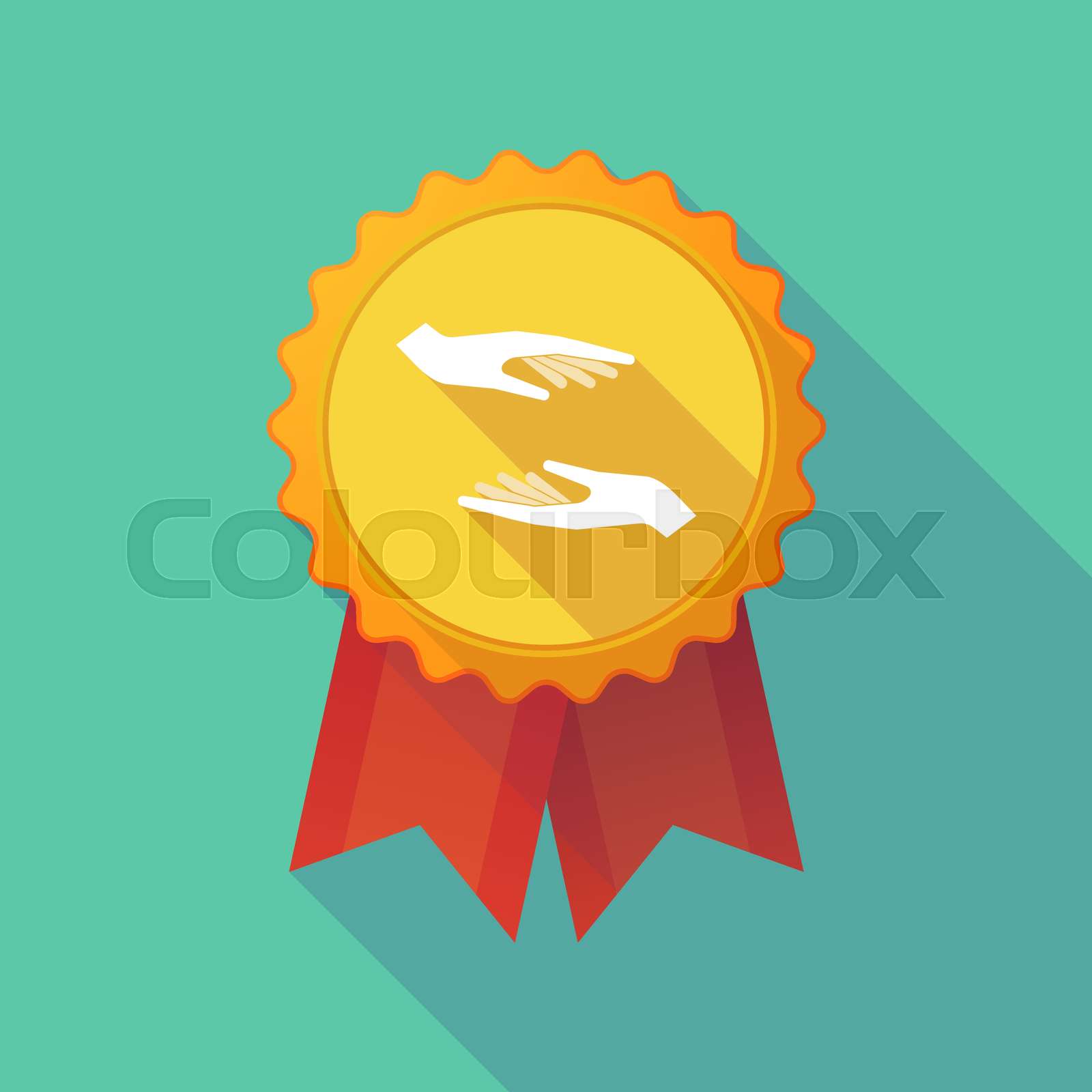 Long shadow badge with two hands giving and receiving or protecting ...