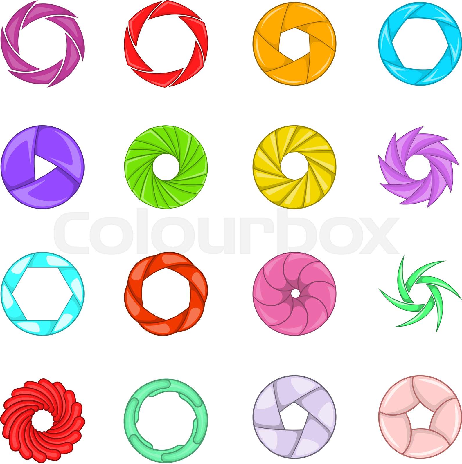Photo diaphragm icons set, cartoon style | Stock vector | Colourbox