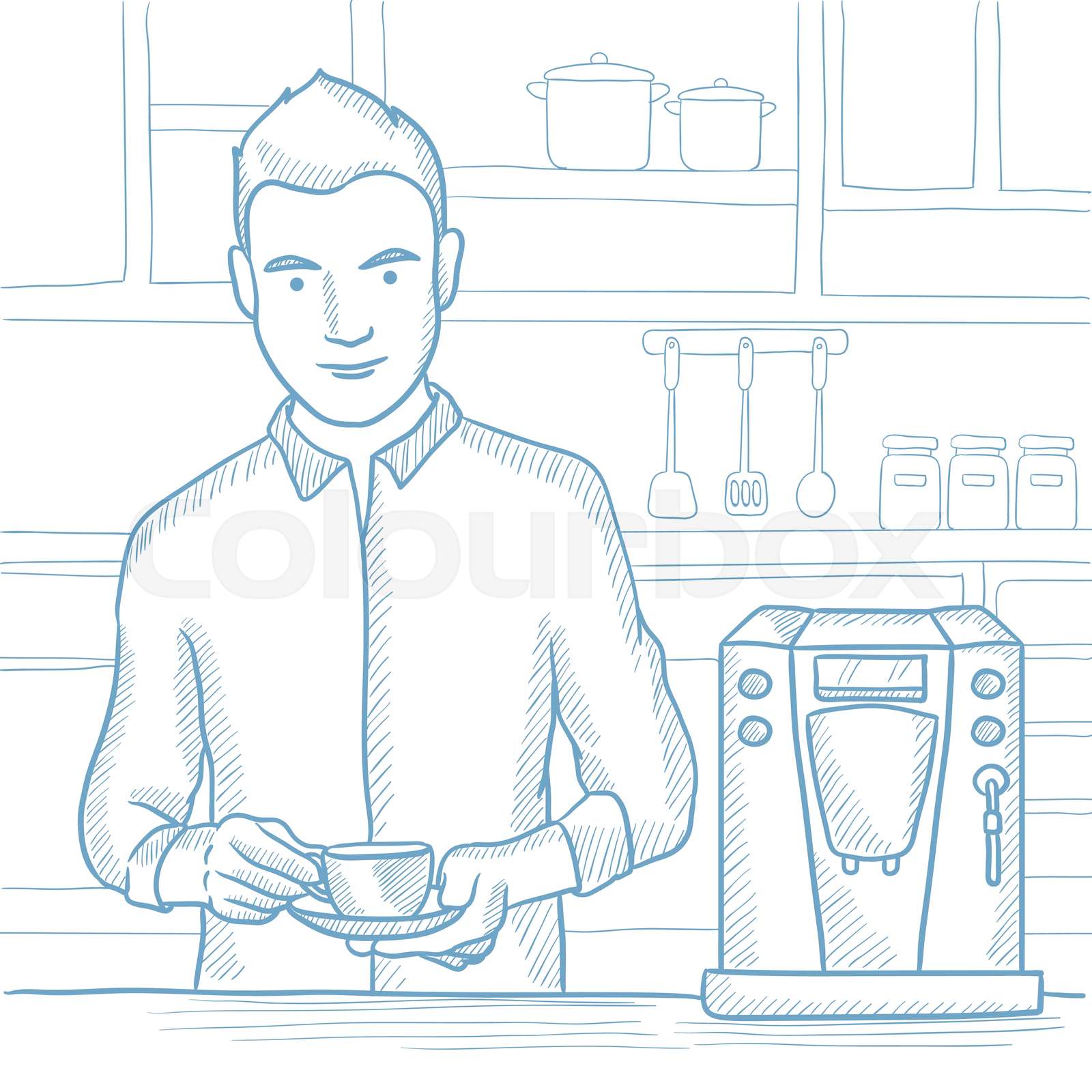 Man making coffee vector sketch illustration. | Stock vector | Colourbox