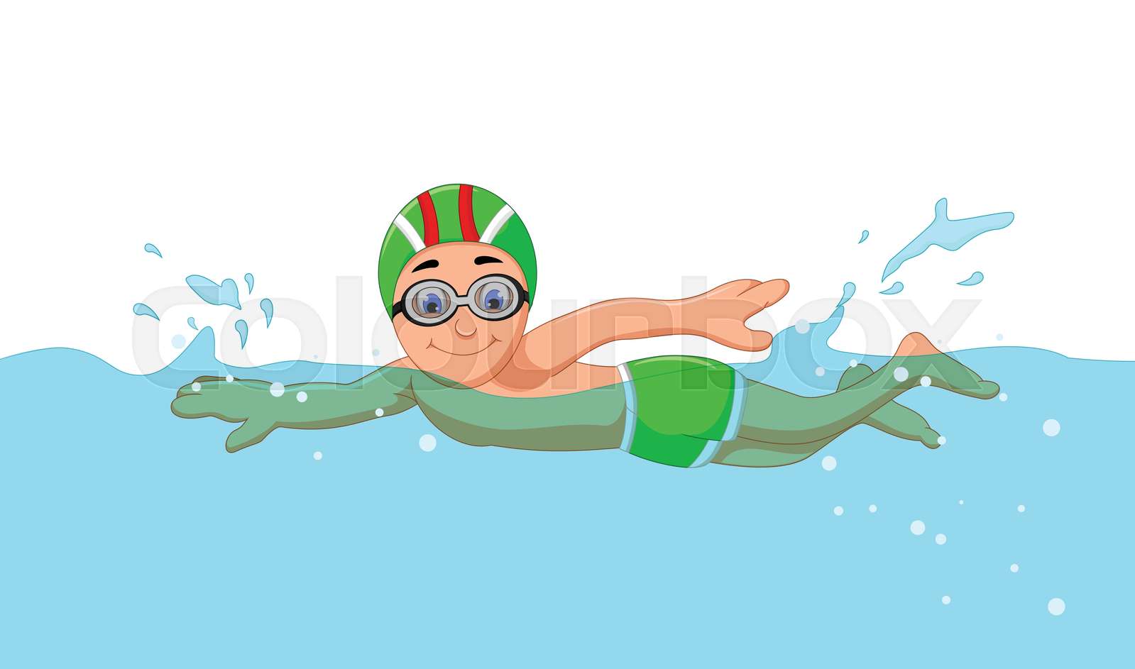 funny cartoon boy swimmer in the swimming pool | Stock vector | Colourbox