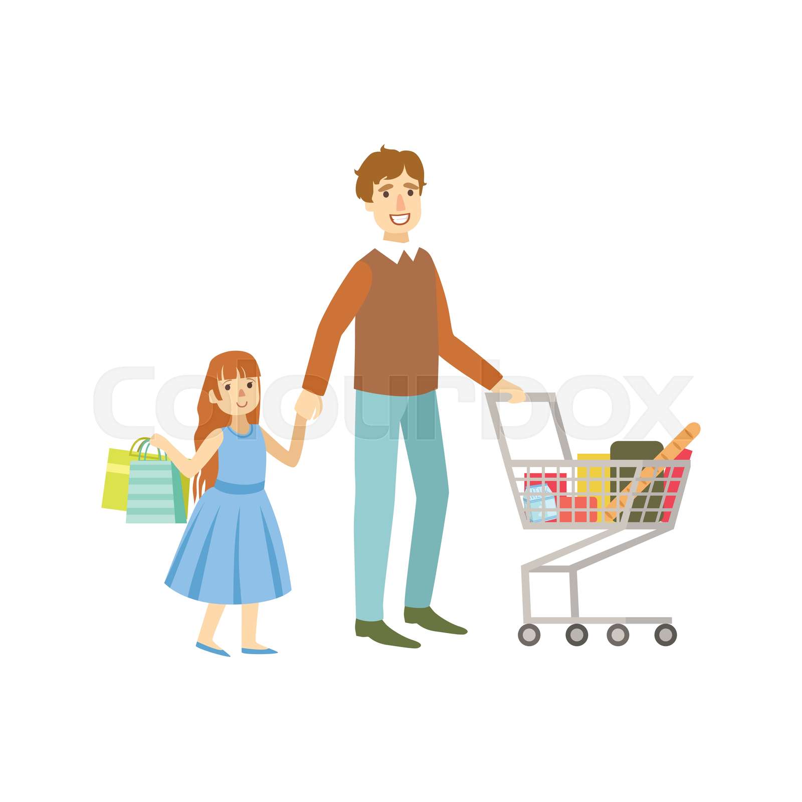 cartoon, einkaufen, mann | Stock-Vektor | Colourbox
