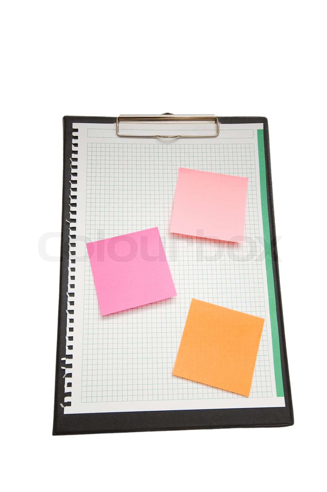 Open binder with post-it notes and blank page | Stock image | Colourbox