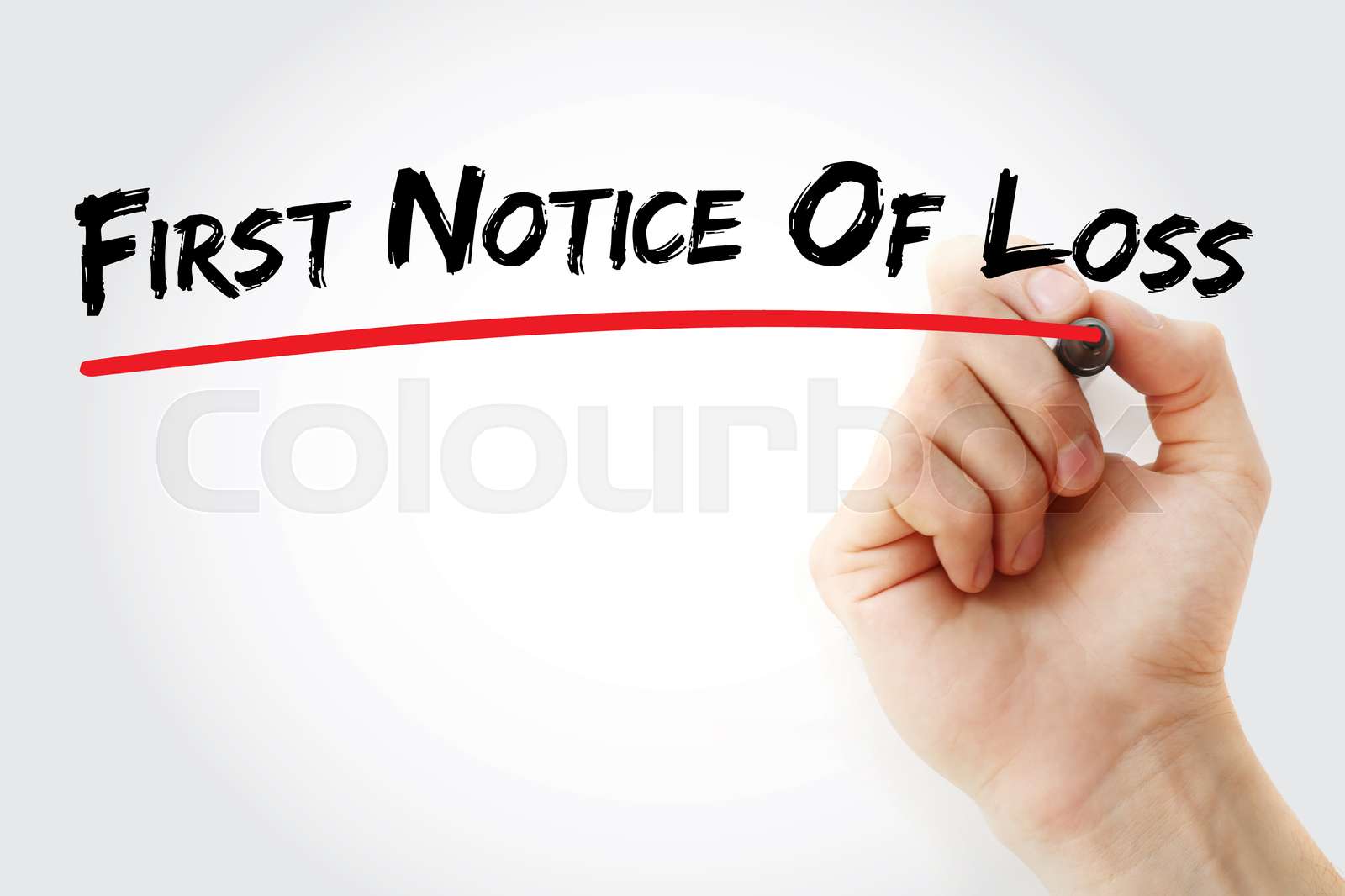 Hand writing First Notice Of Loss with marker | Stock image | Colourbox