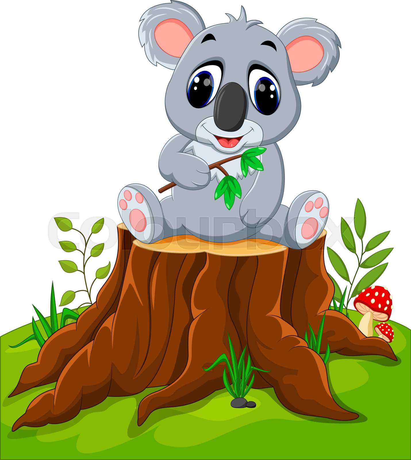 Cartoon koala posing on tree stump | Stock vector | Colourbox