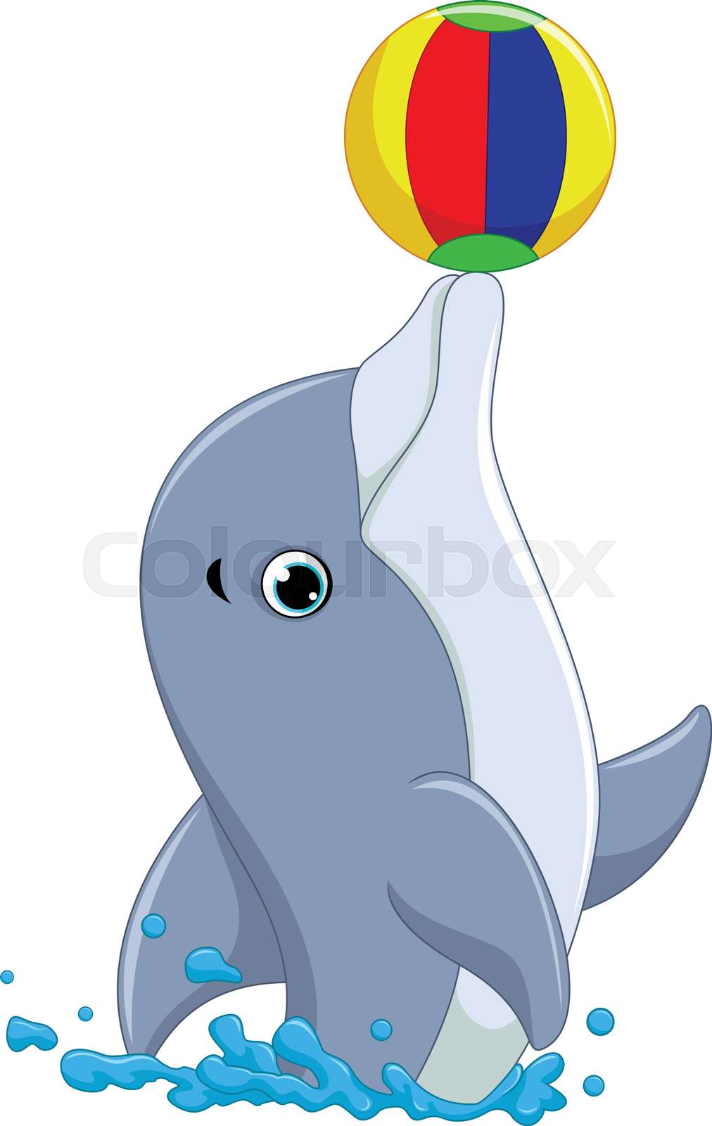 Happy dolphin cartoon playing ball | Stock vector | Colourbox