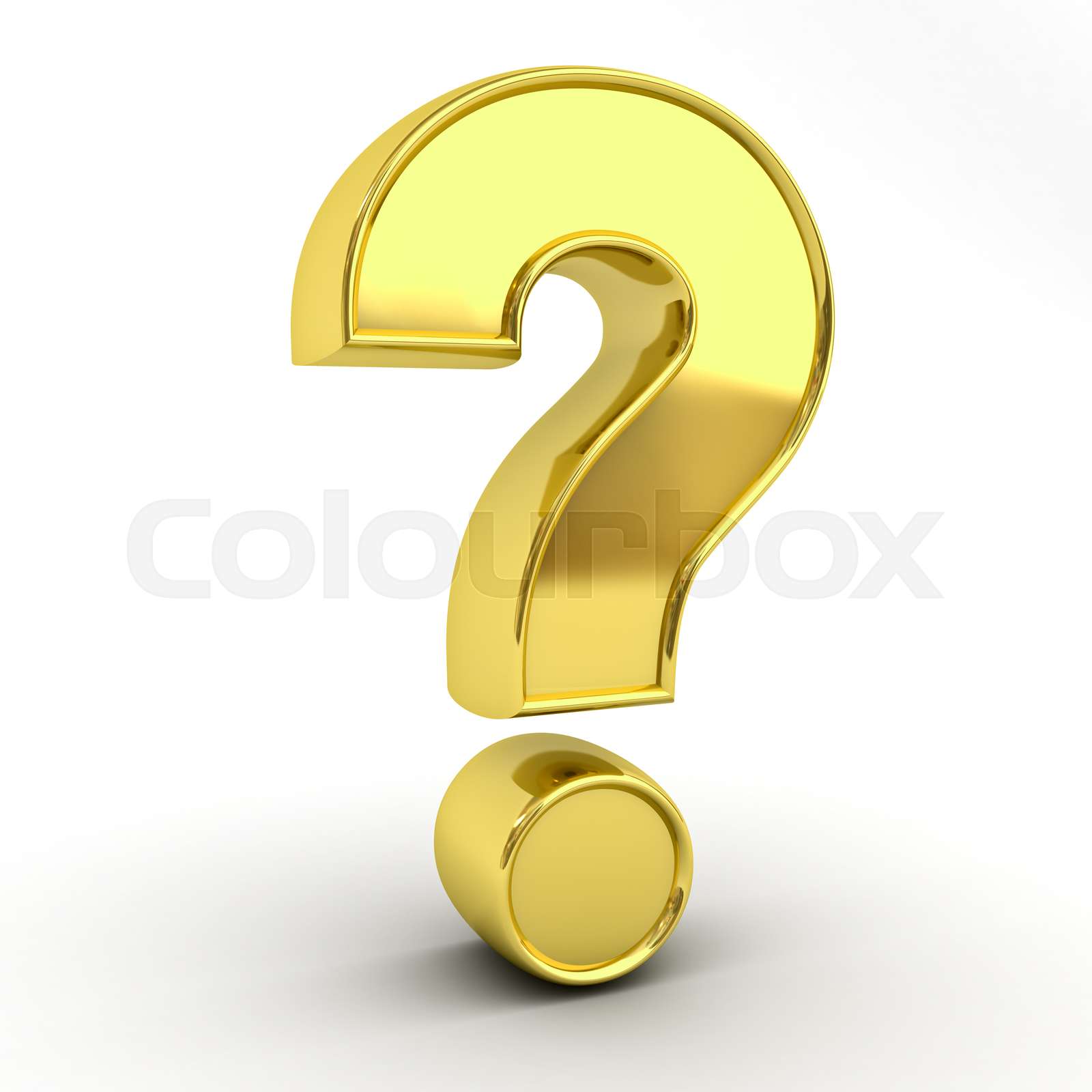 Gold question mark isolated over white background with reflection and ...