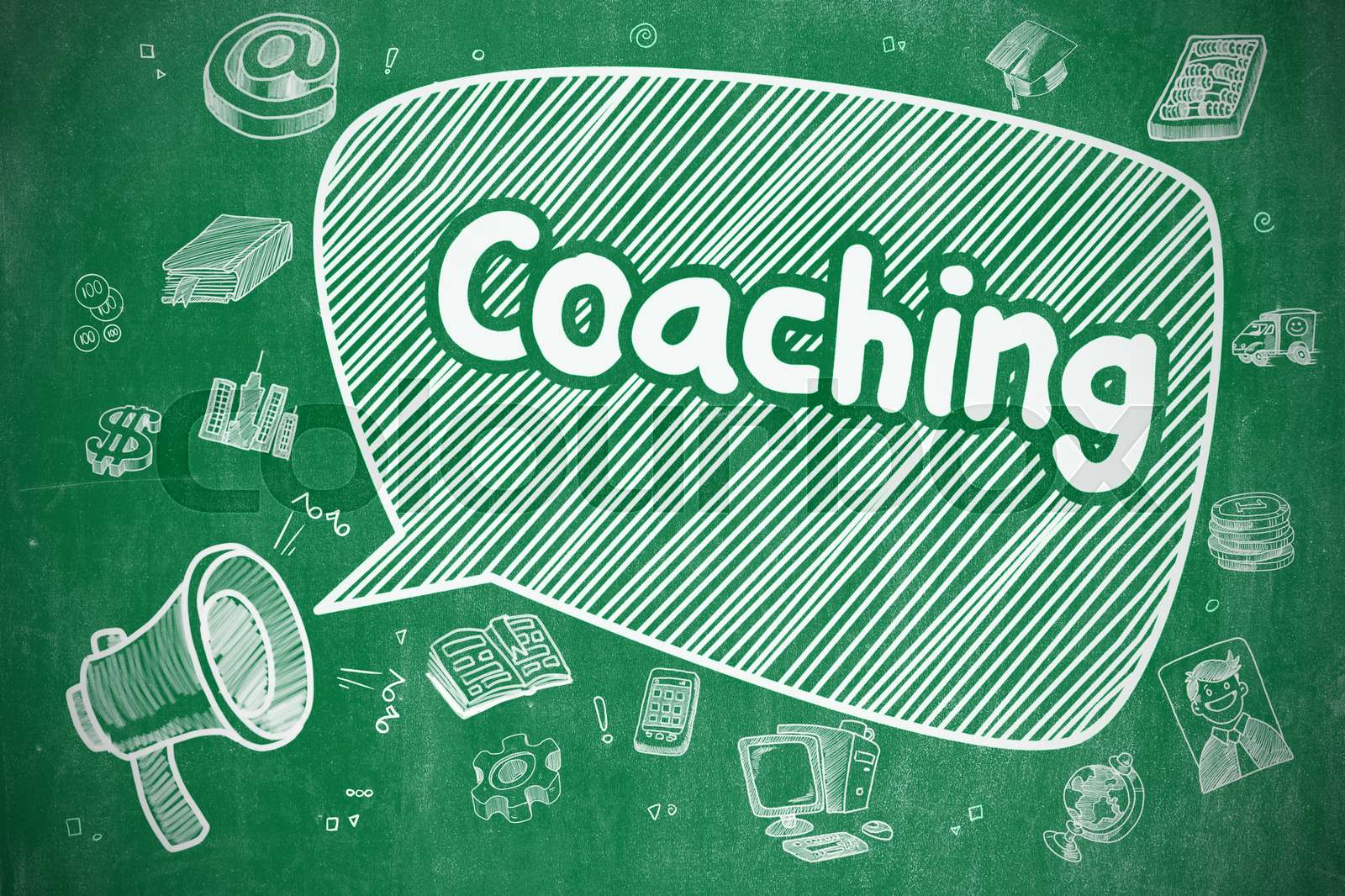 Coaching - Cartoon Illustration on Green Chalkboard. | Stock image ...