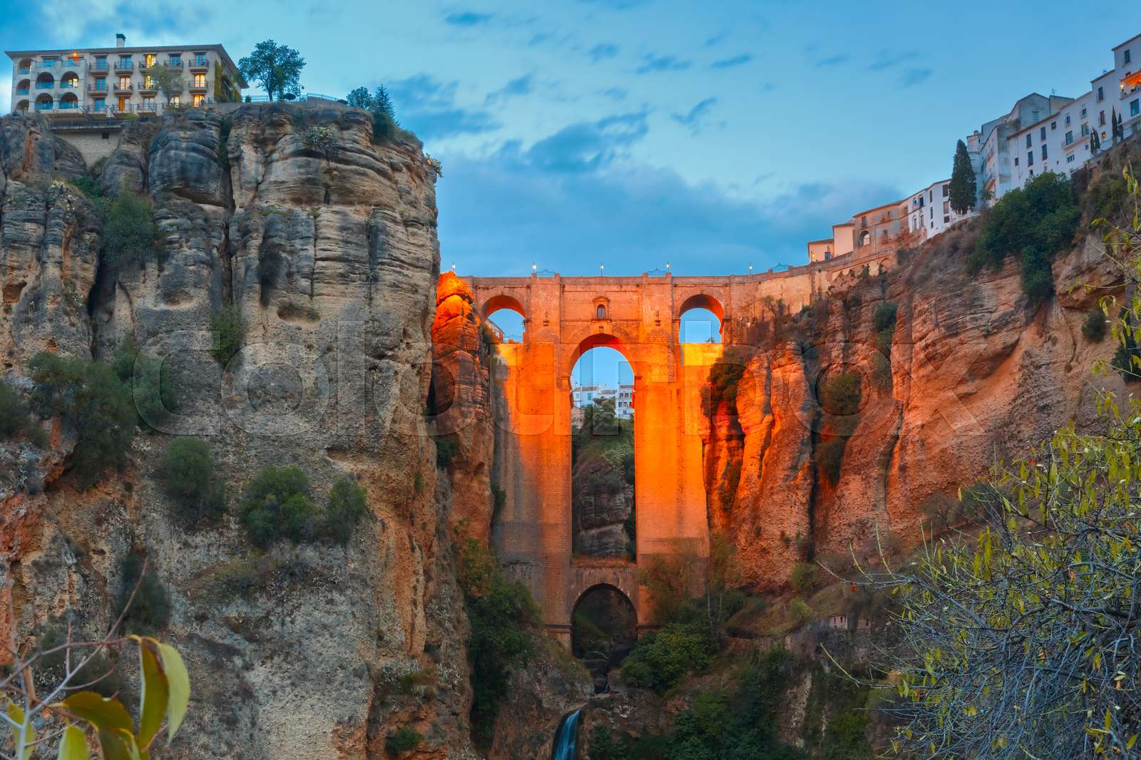 Puente Nuevo, New Bridge, at night in Ronda, Spain | Stock image ...