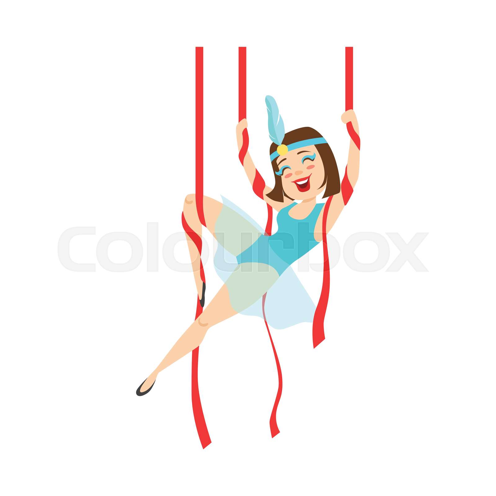 Circus Girl Acrobat In Blue Outfit Performing Acrobatic Stunt On ...