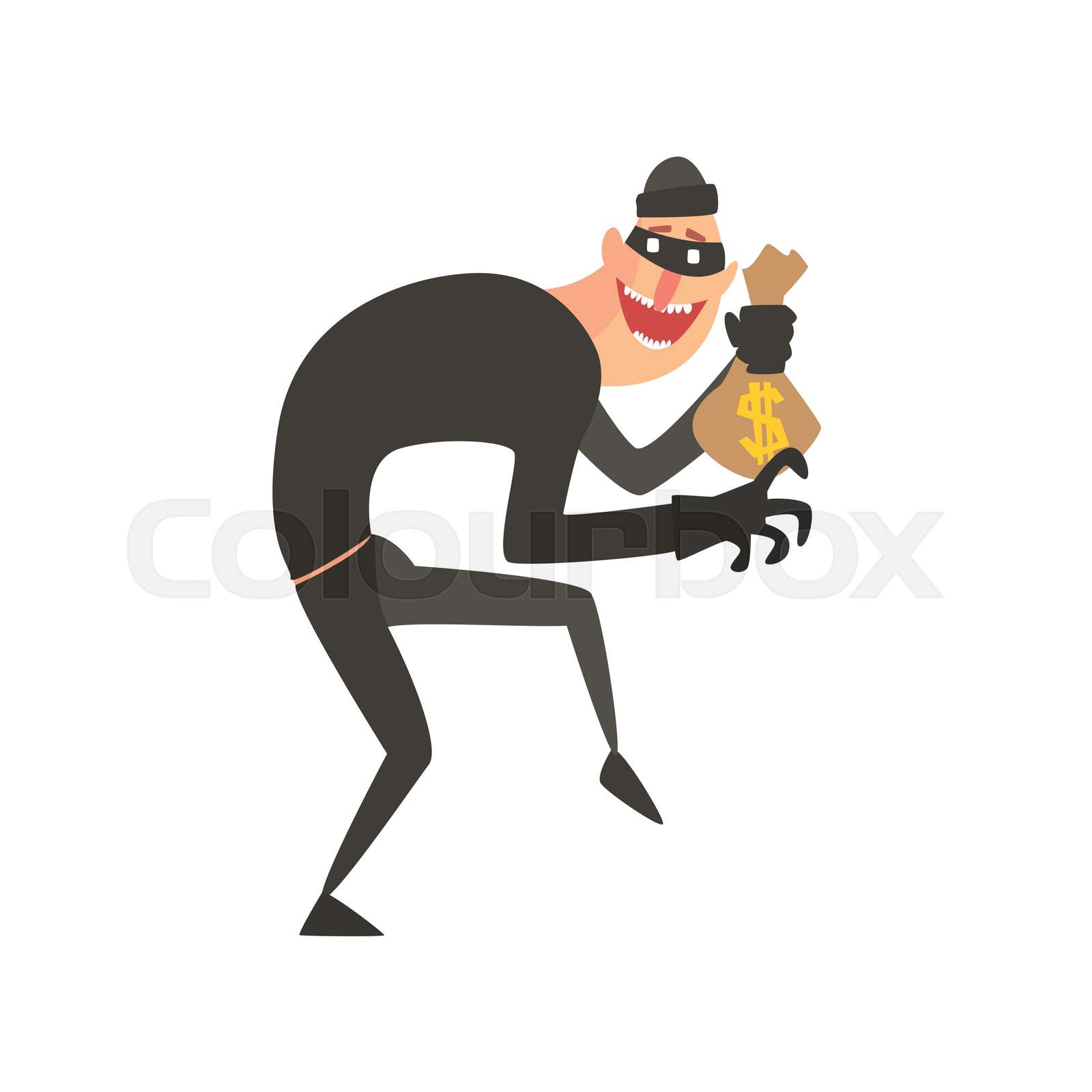 Criminal Wearing Mask Holding Money Bag Tiptoeing Committing A Crime ...