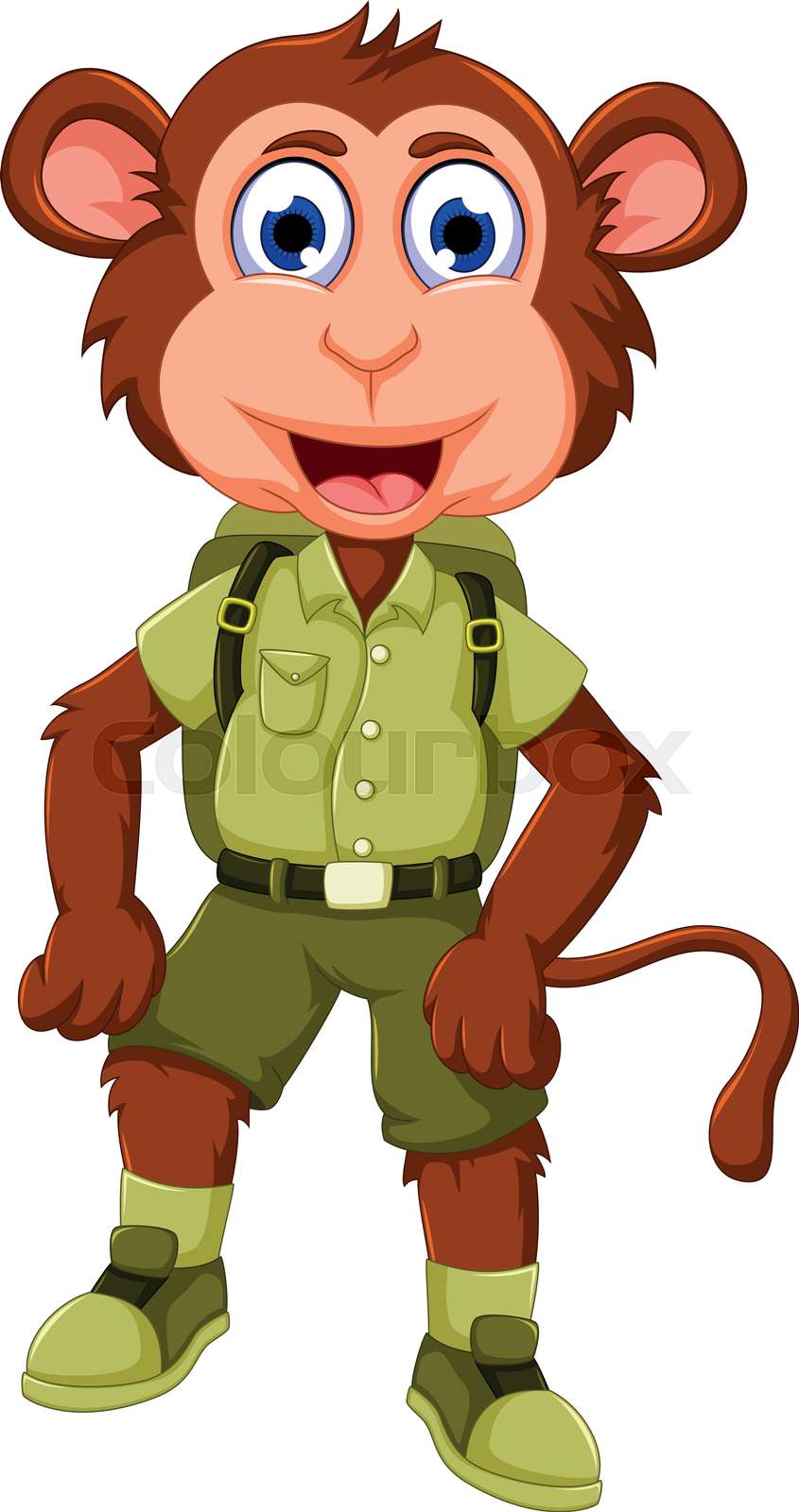 funny monkey cartoon with safari uniform | Stock vector | Colourbox