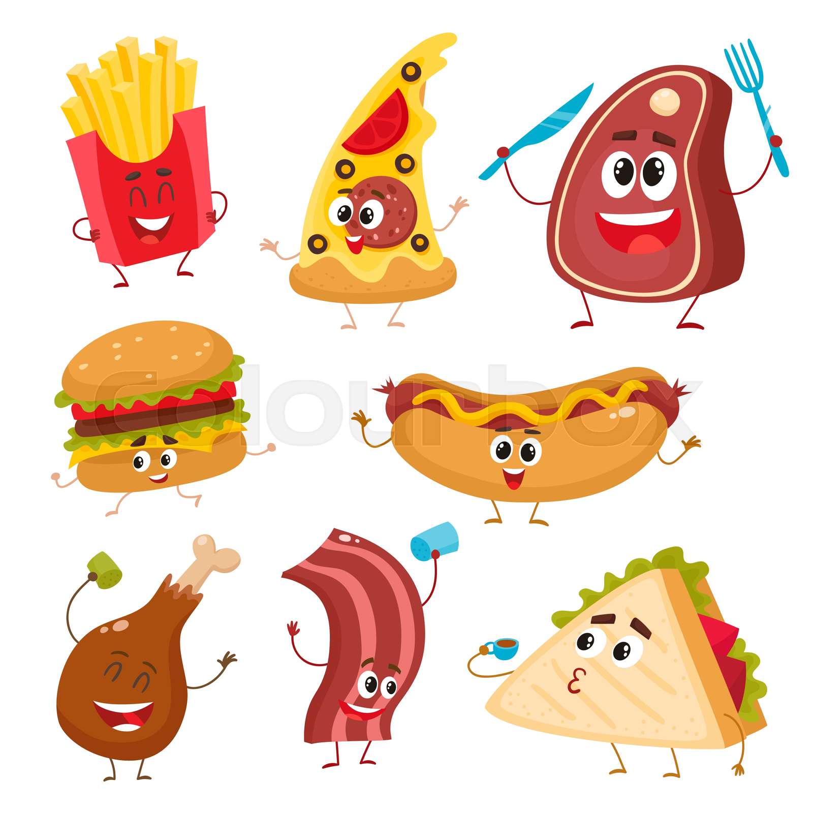 Set of funny cartoon fast food characters | Stock vector | Colourbox Set of funny cartoon fast food characters | Stock vector | Colourbox