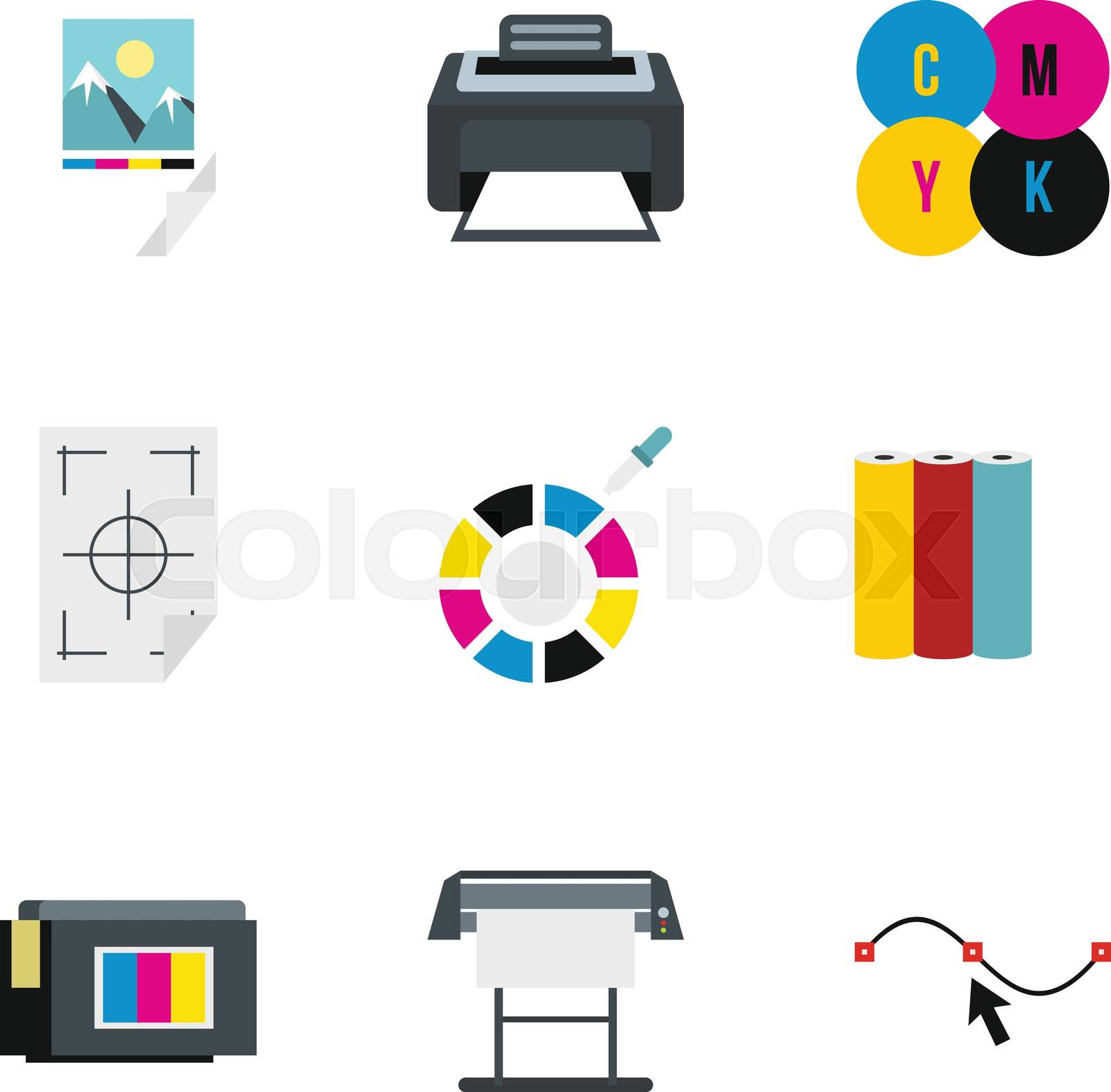 Printing services icons set, flat style | Stock vector | Colourbox