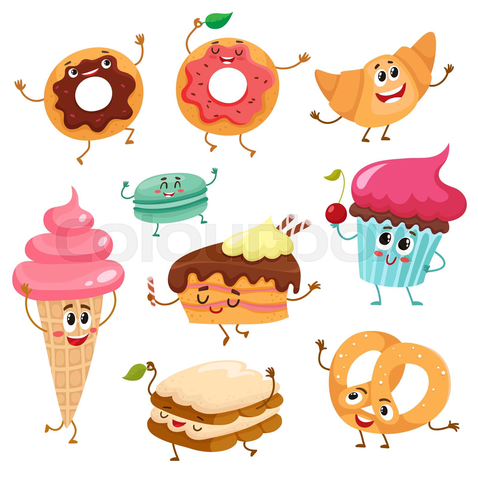 Set of cute, funny smiley dessert characters | Stock vector | Colourbox
