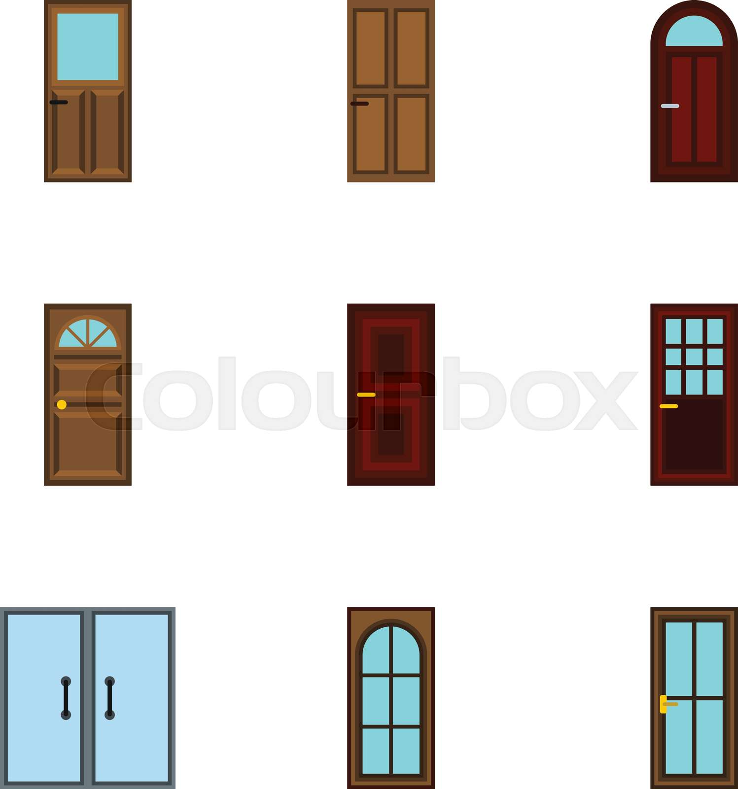 Security doors icons set, flat style | Stock vector | Colourbox