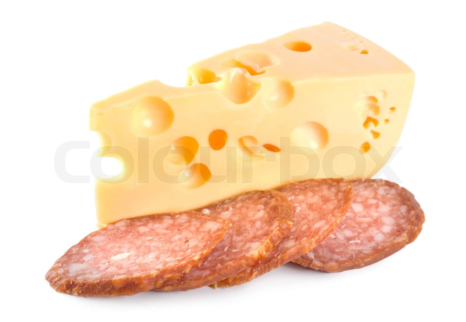 Käse und Wurst isoliert auf weißem Hintergrund | Stock Bild | Colourbox