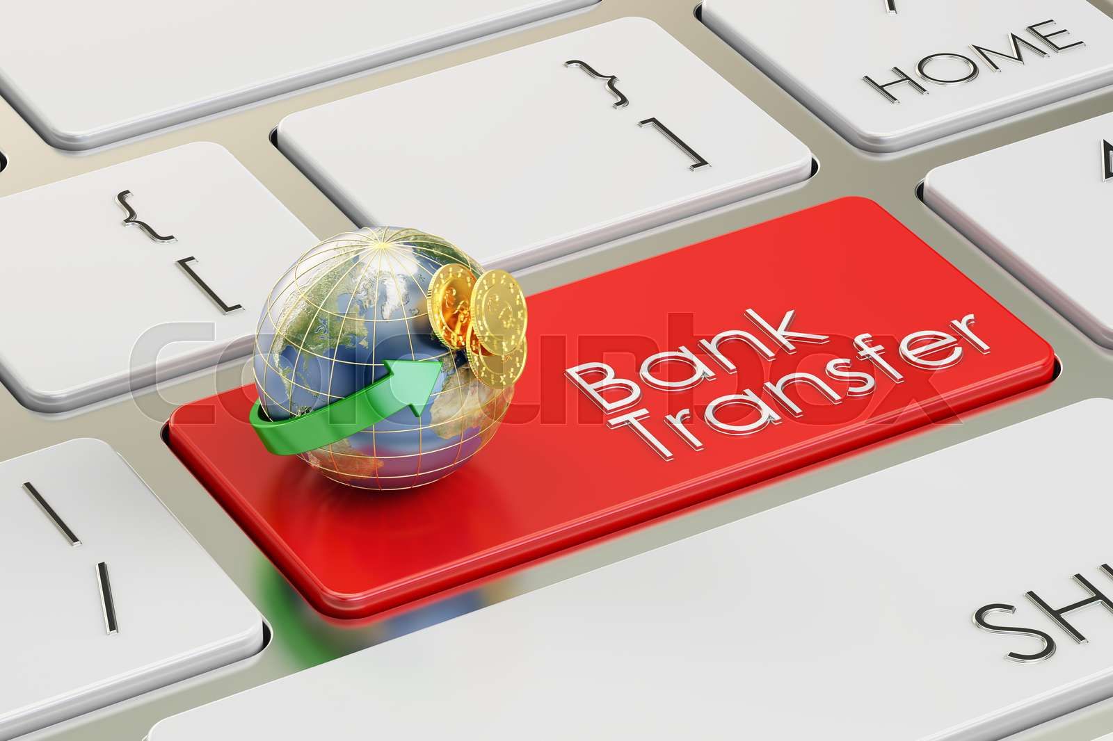 bank transfer concept on red keyboard button, 3D rendering | Stock ...