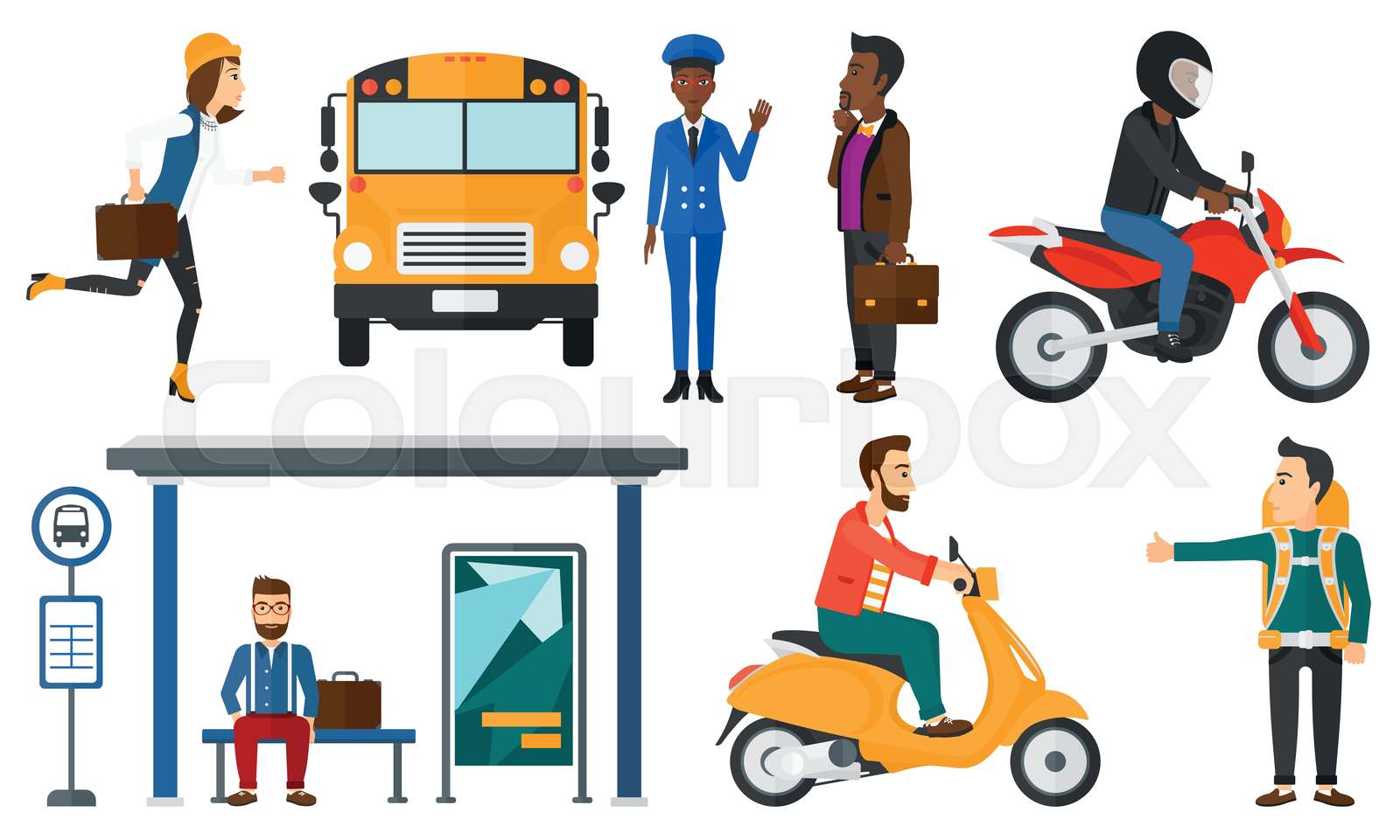 Transportation vector set with people traveling. | Stock vector | Colourbox