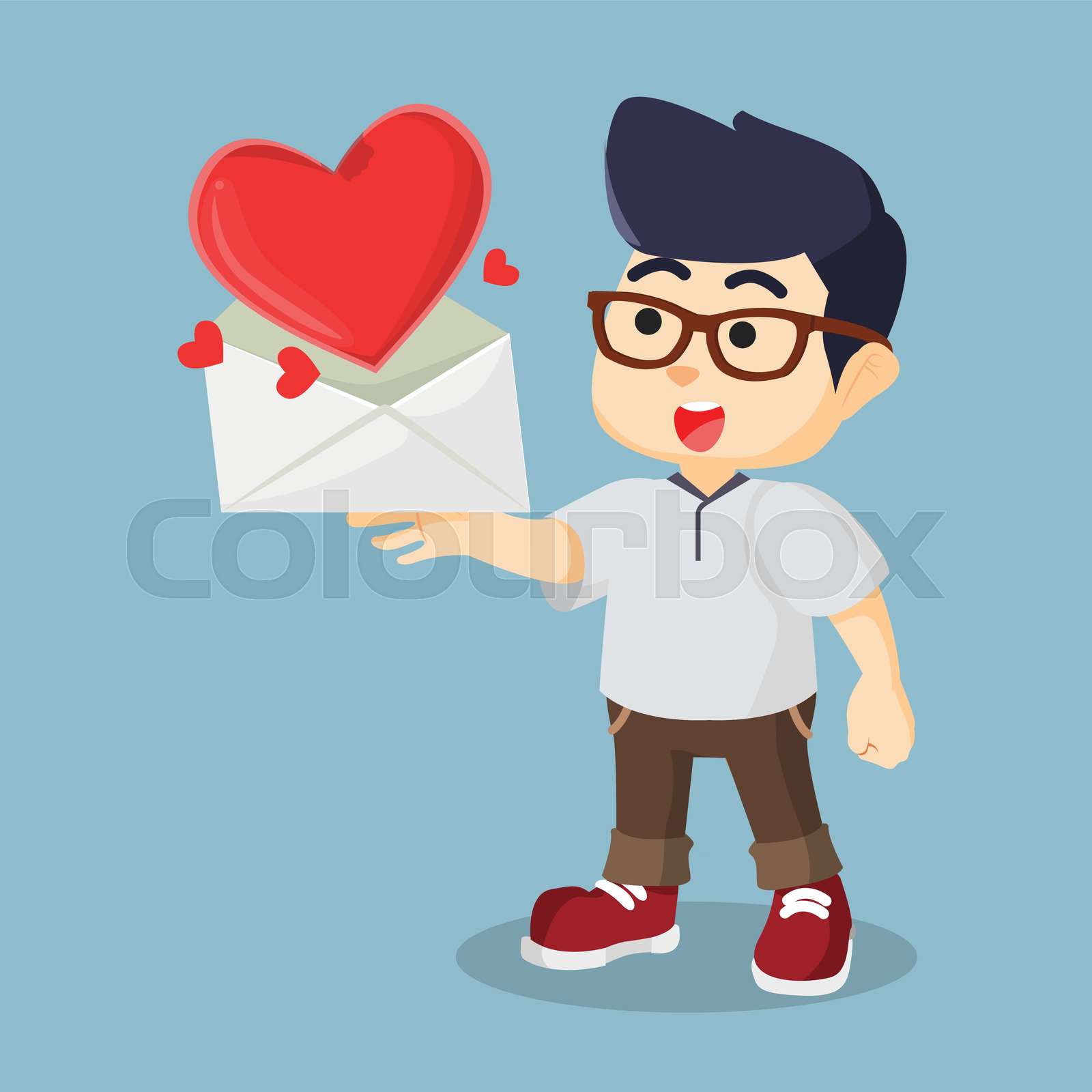 boy opening mail that filled with hearth | Stock vector | Colourbox