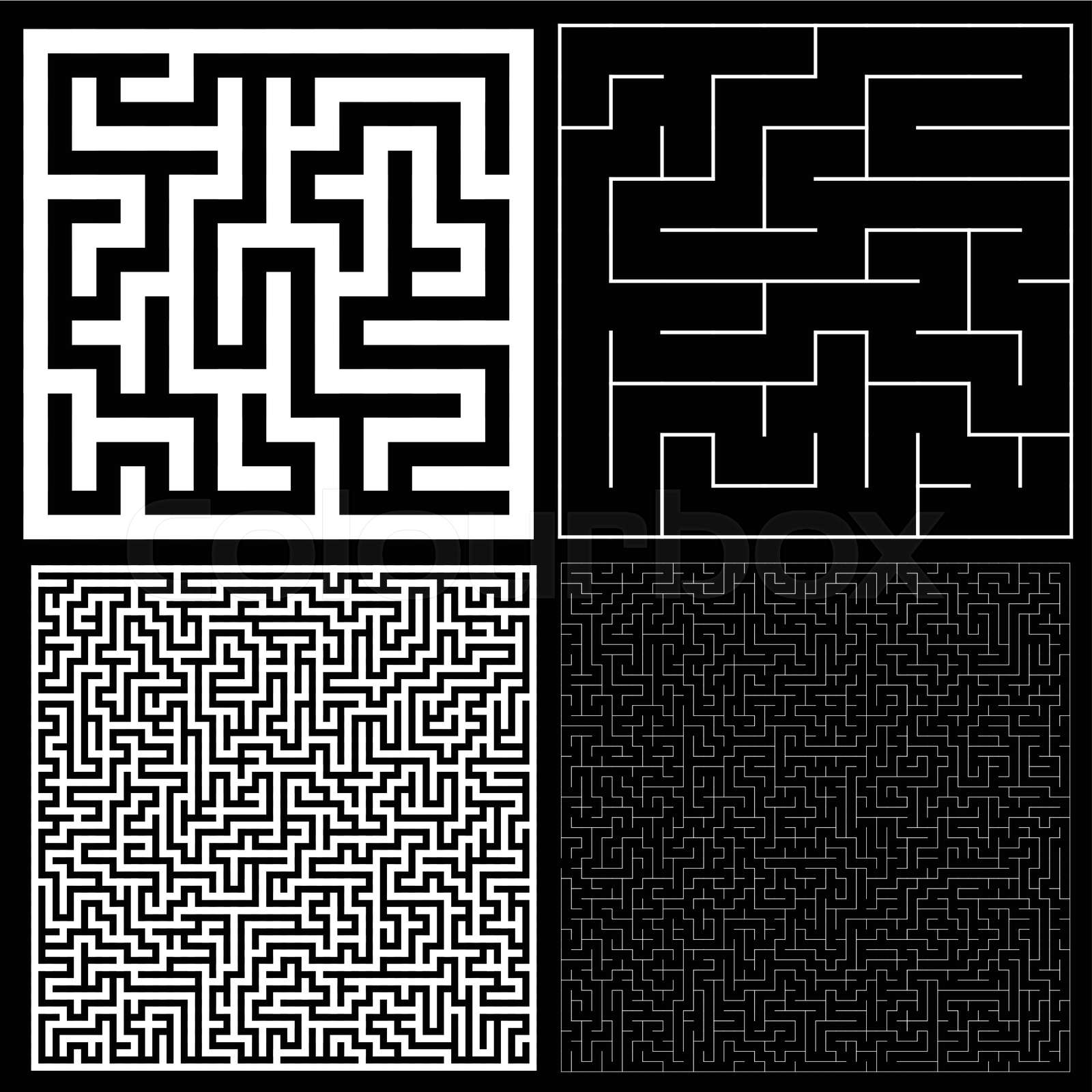 Collection Of Maze With Solution Vector Labyrinth Set Stock Vector