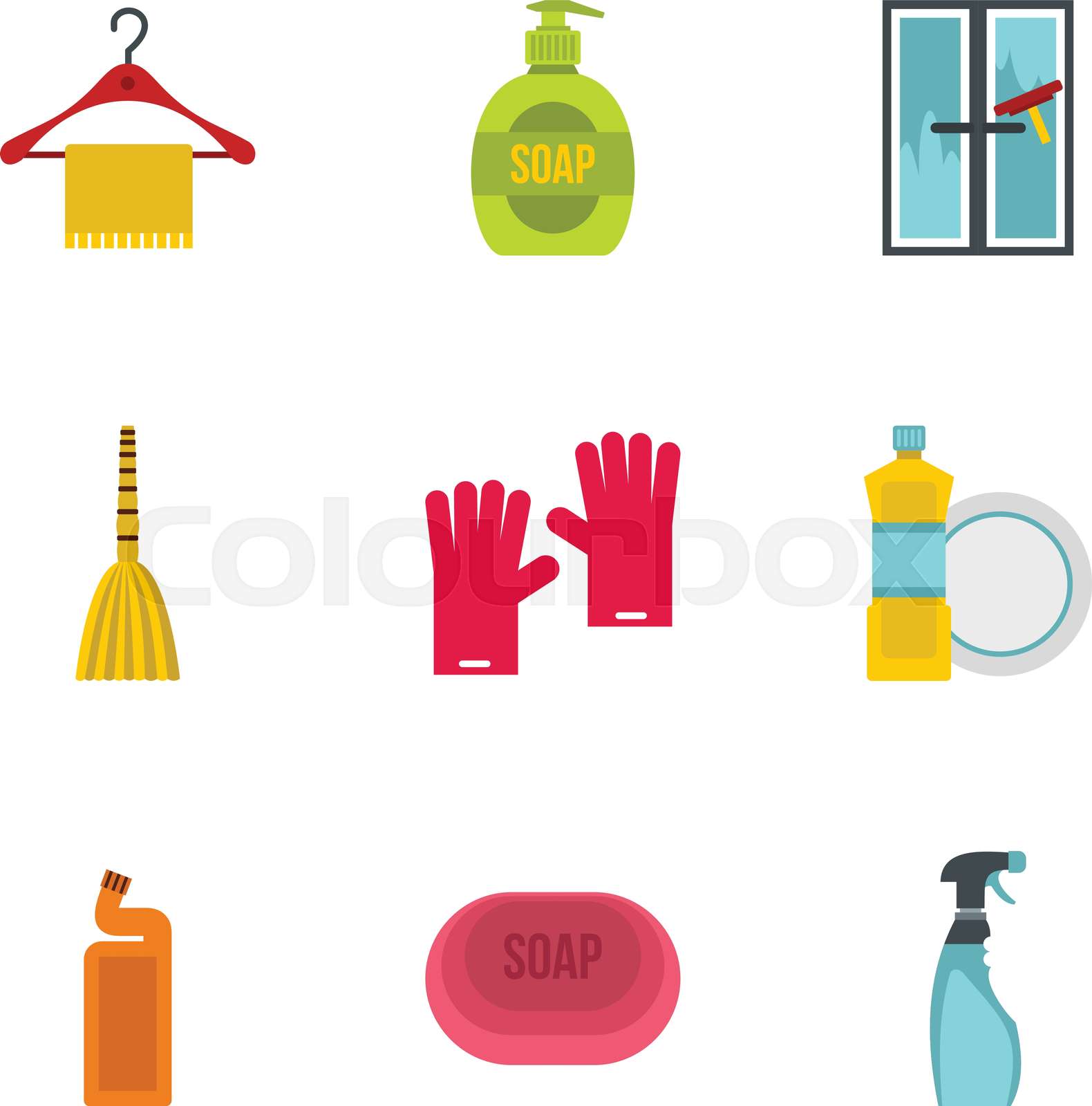 Cleansing icons set, flat style | Stock vector | Colourbox