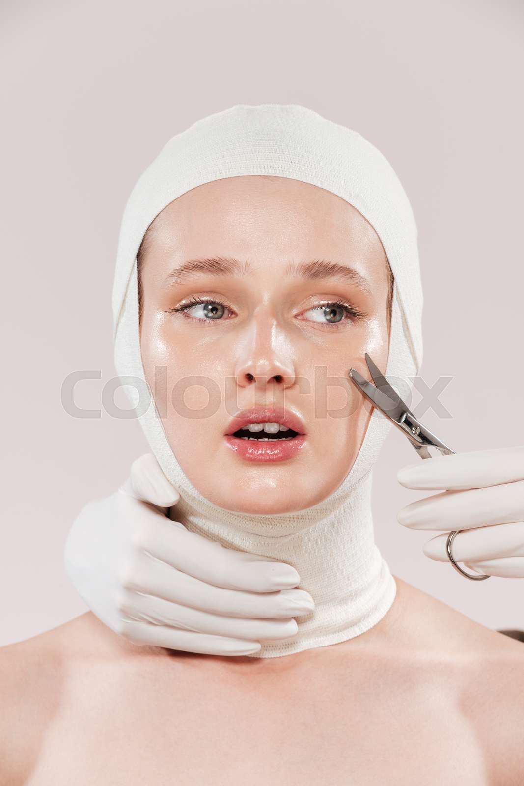 Unusual portrait of scared model | Stock image | Colourbox