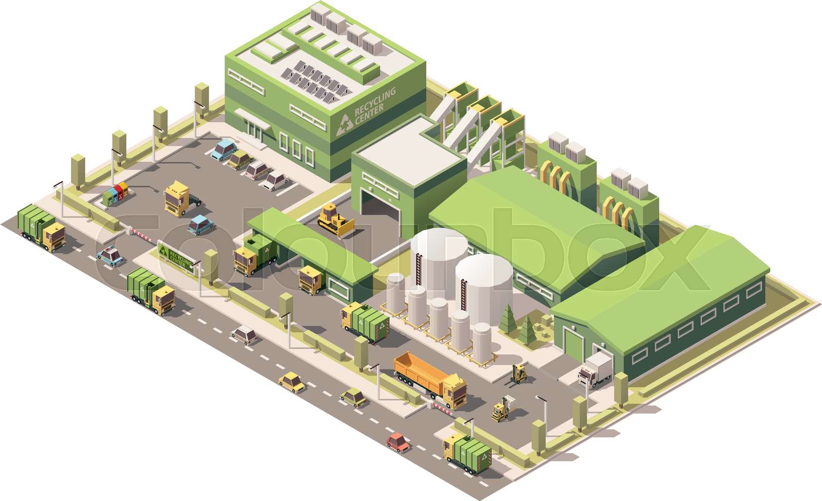 Vector isometric low poly garbage recycling center | Stock vector ...