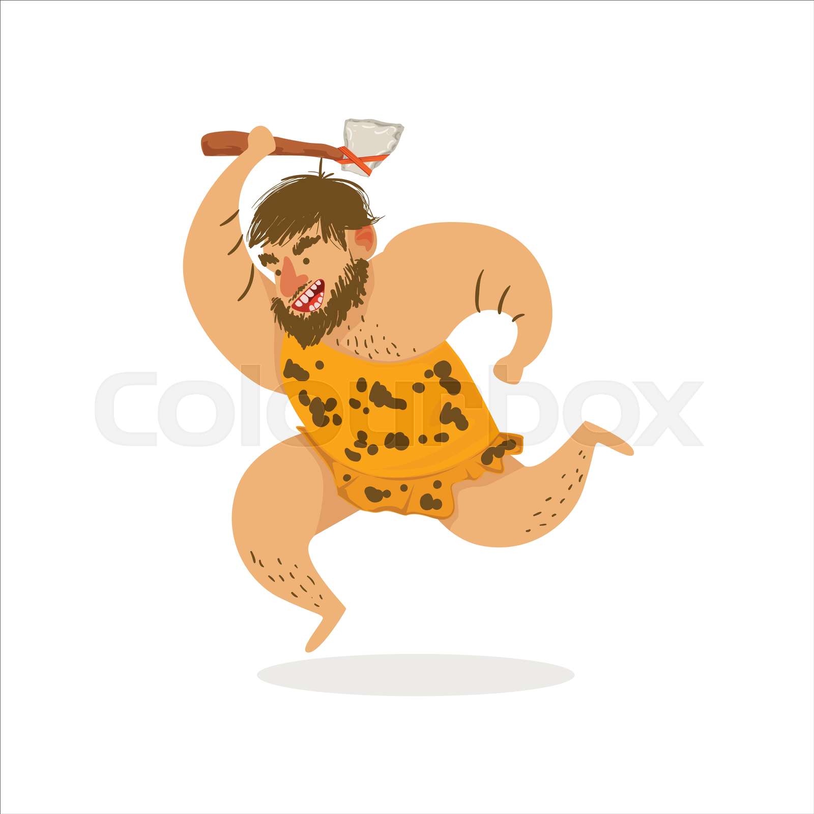 Hunter With Axe Running Cartoon Illustration Of First Homo Sapiens ...