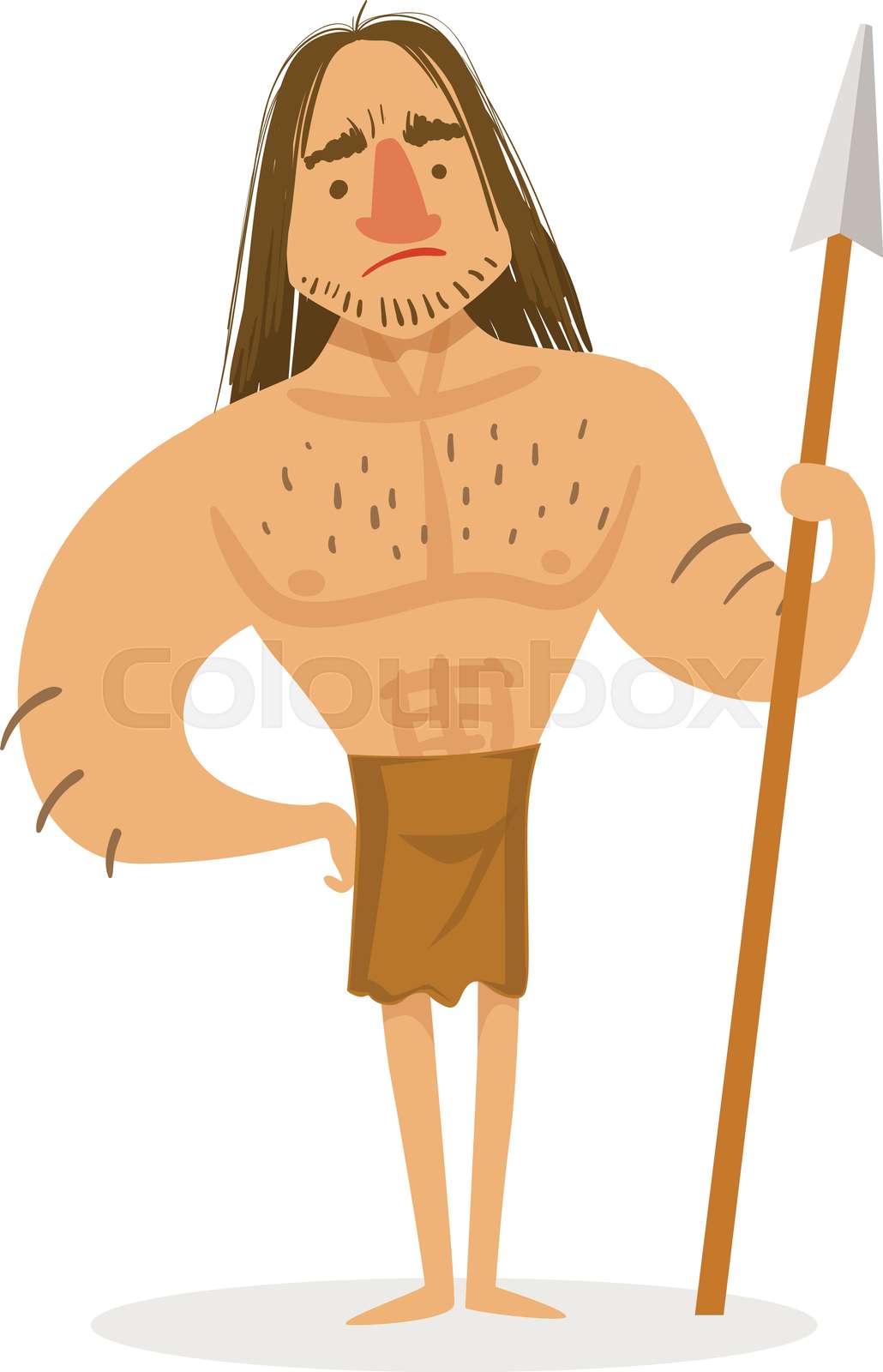 Tall Muscly Warrior With A Spear Wearing Loincloth Cartoon Illustration ...