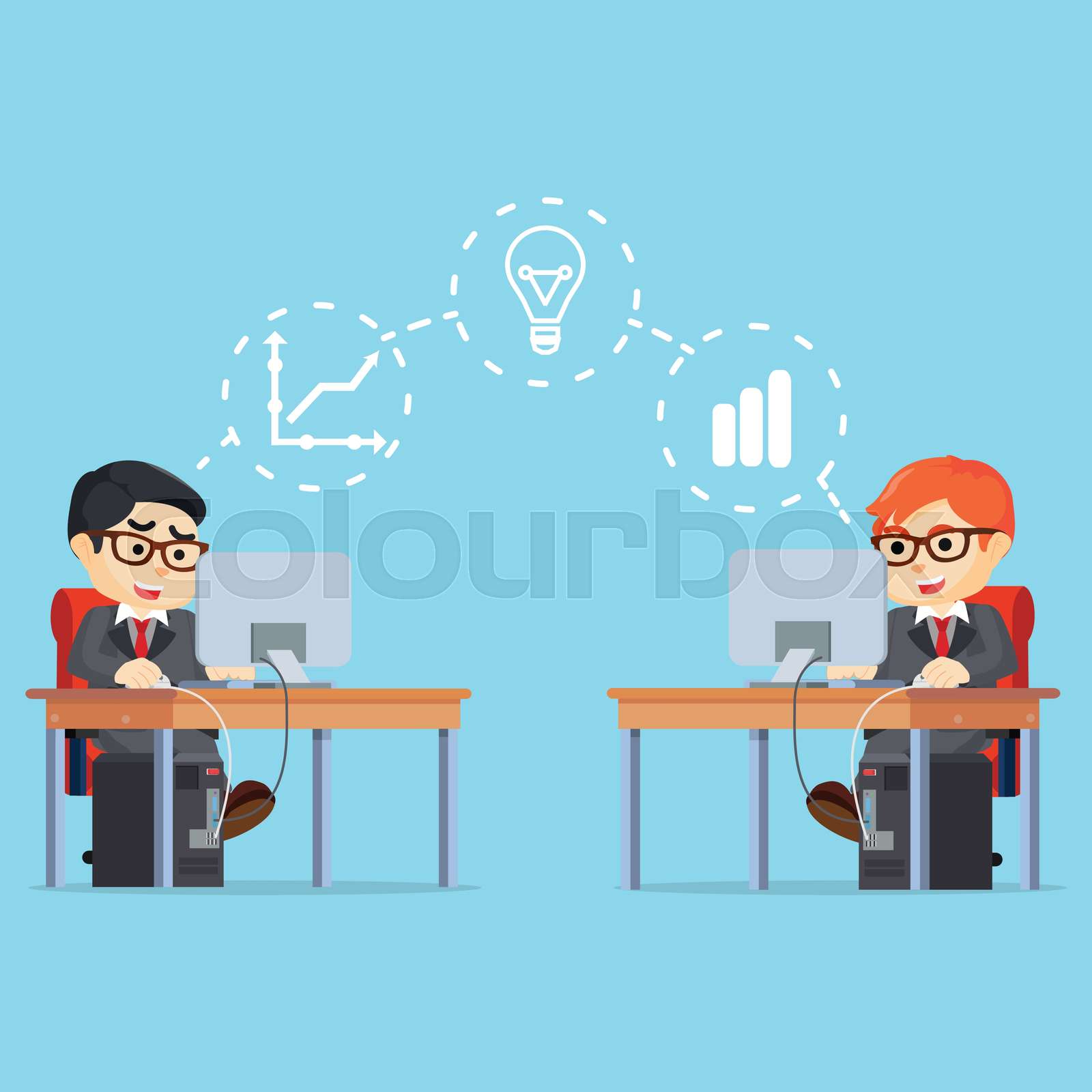 employees sharing thought while working | Stock vector | Colourbox