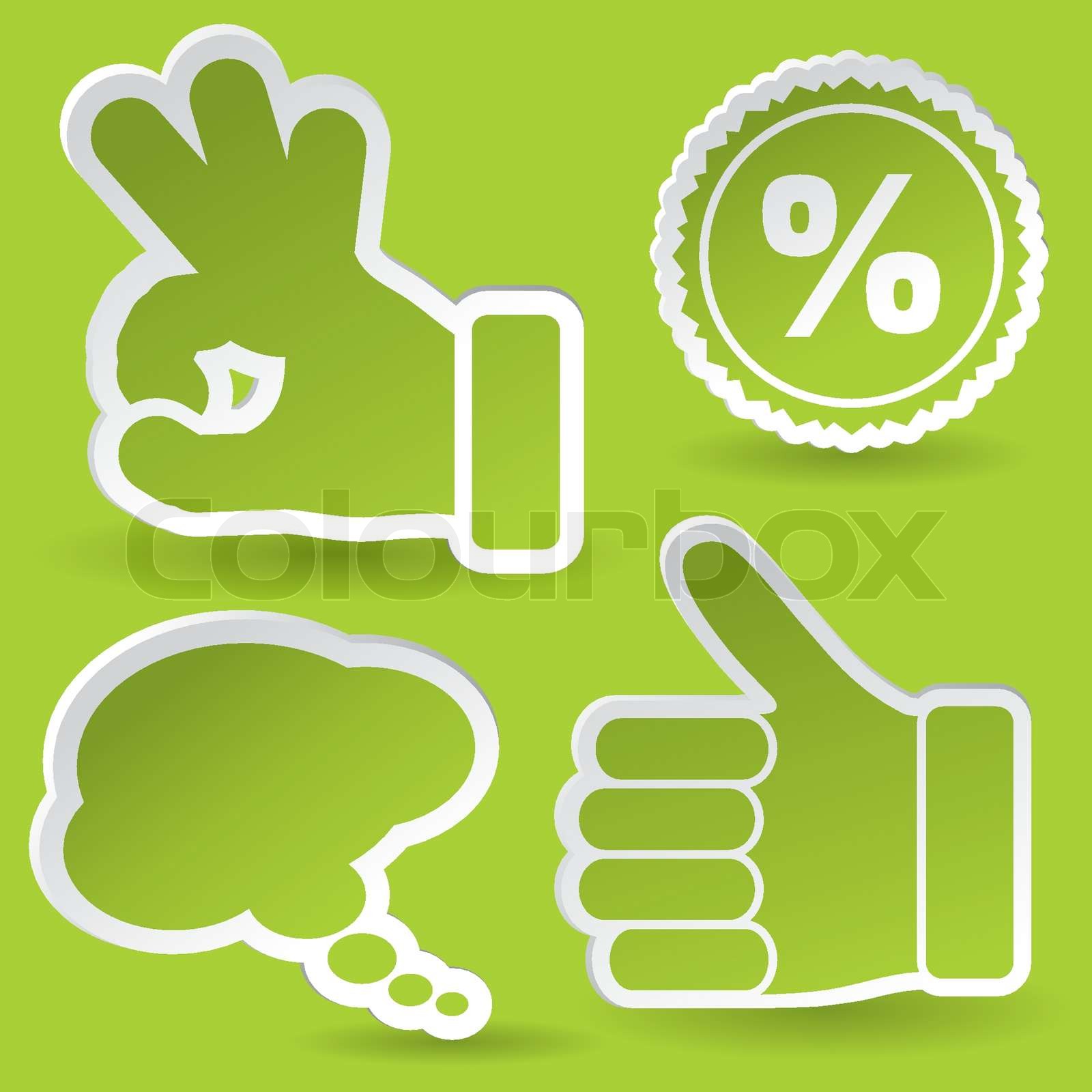 Sammeln Sie Aufkleber mit Hand , Sprechblase und Stempel Icon , Element ...