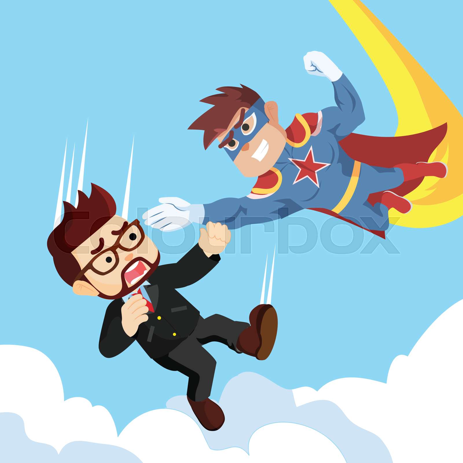 superhero flying catching falling people | Stock vector | Colourbox