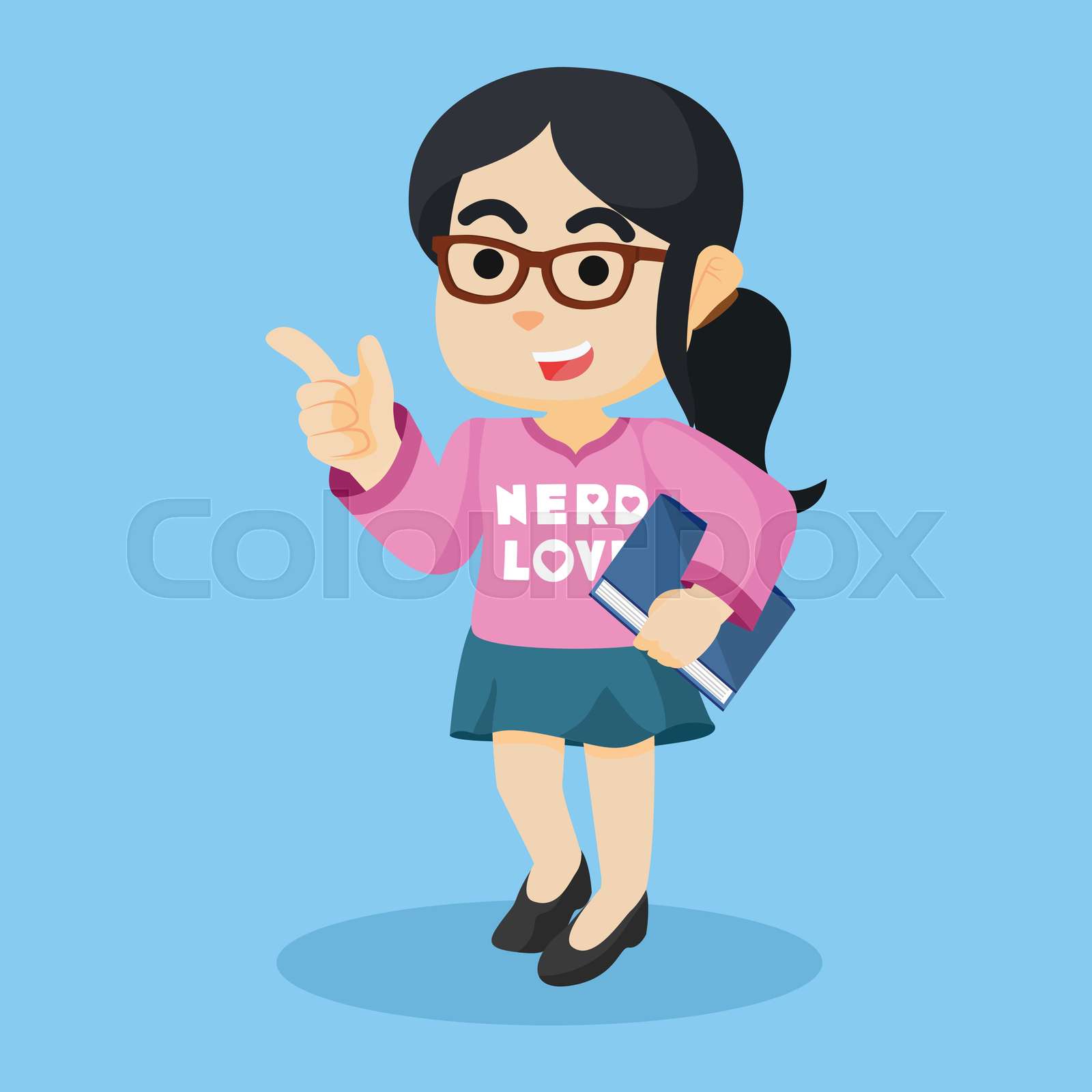 nerd girl holding a book | Stock vector | Colourbox