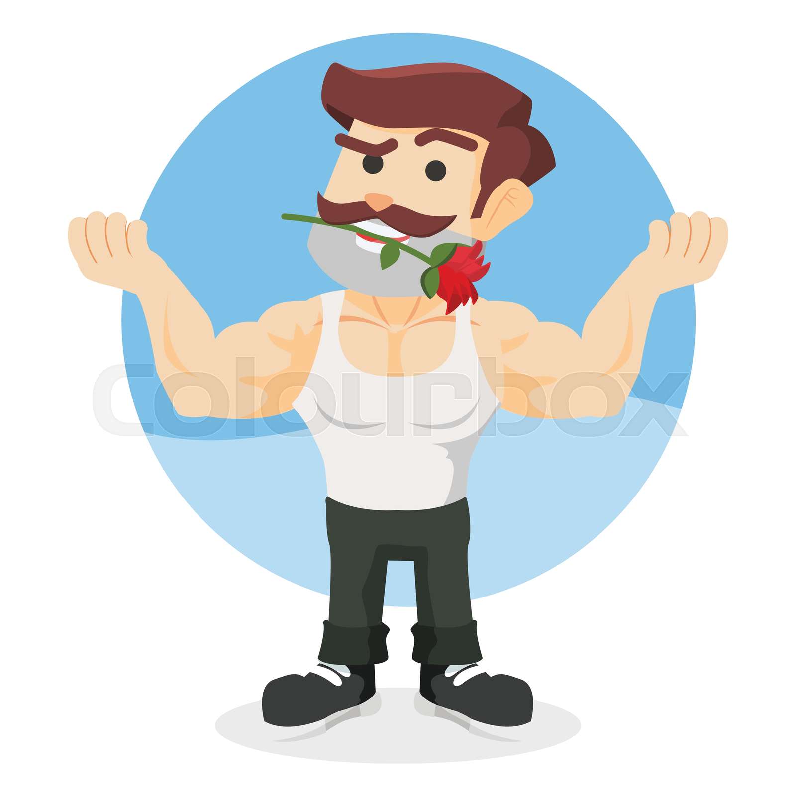 muscled guy holding rose flower in his mouth | Stock vector | Colourbox