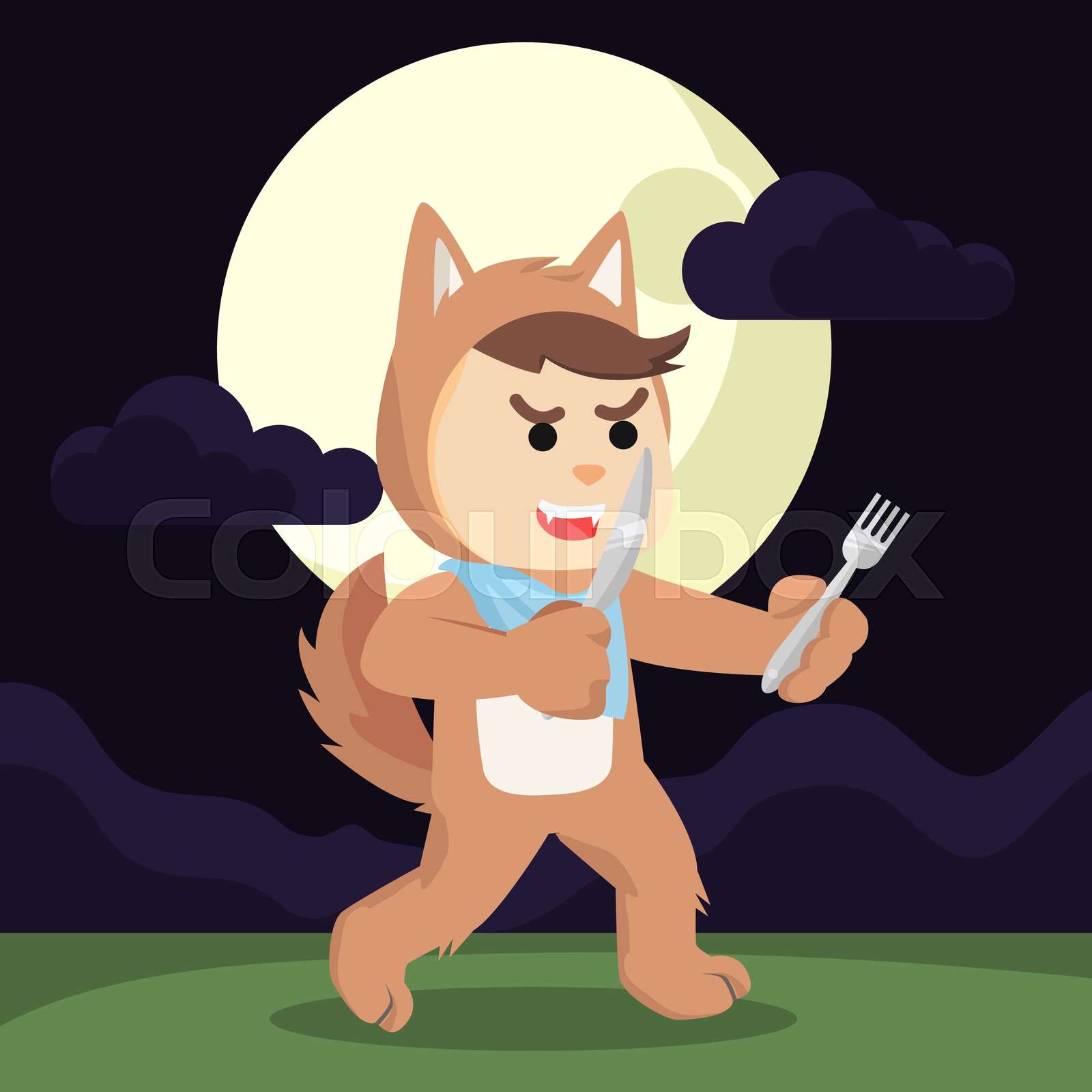 werewolf hungry holding knife and fork | Stock vector | Colourbox