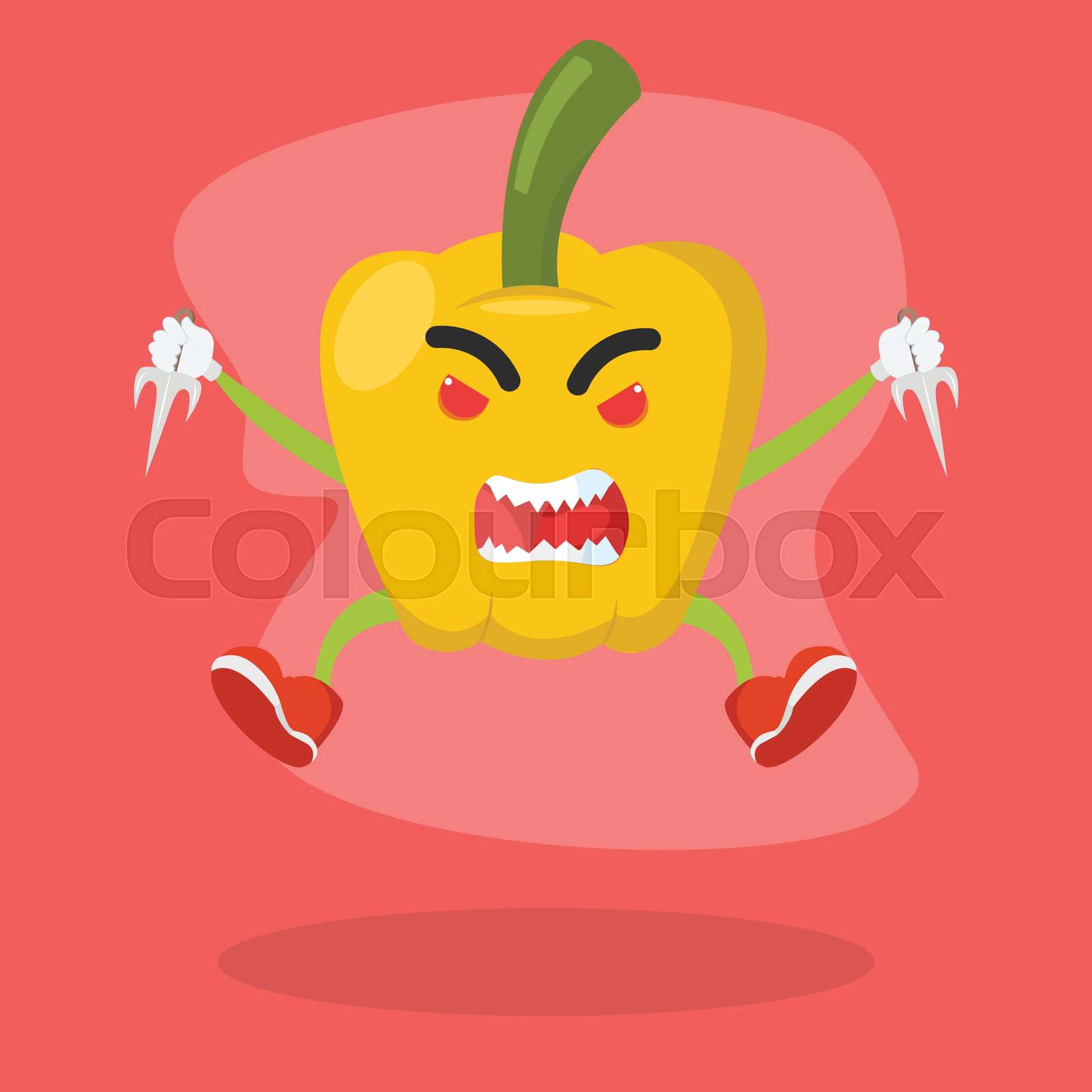 paprika man jumping with weapon and angry face | Stock vector | Colourbox