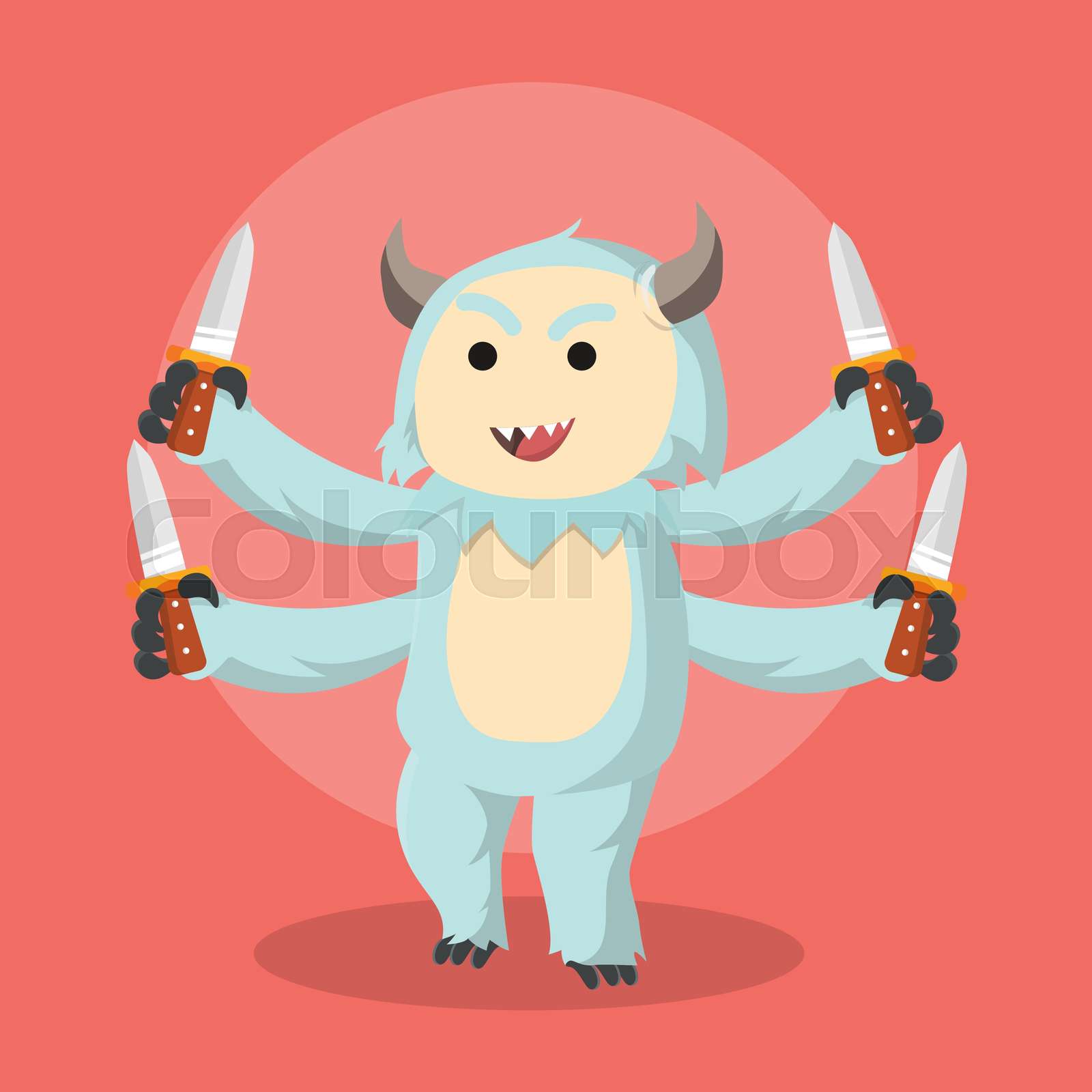 four arms monster holding knifes | Stock vector | Colourbox