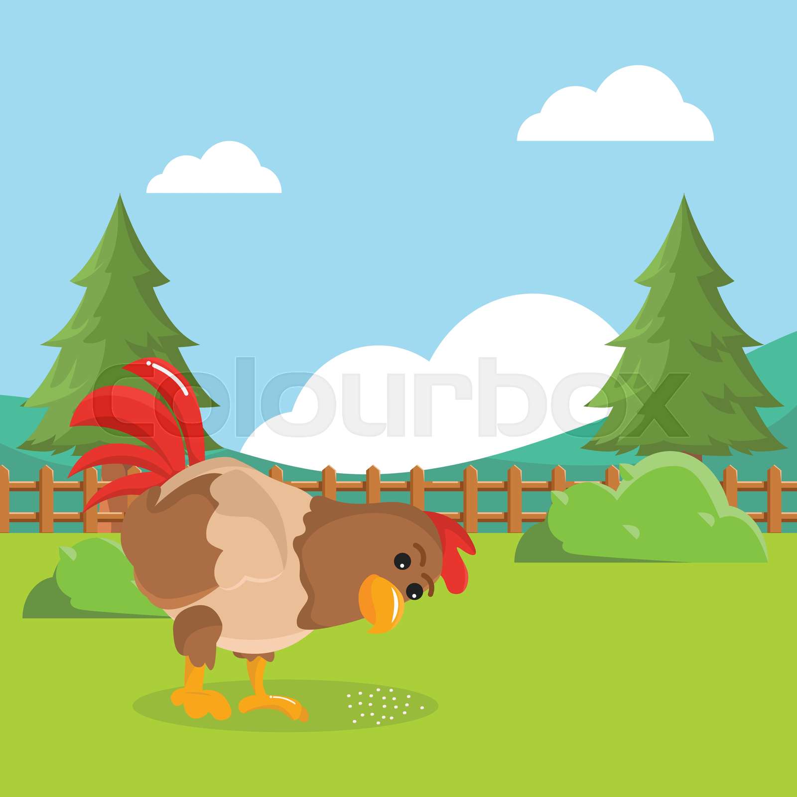 chicken eating rice vector illustration design | Stock vector | Colourbox