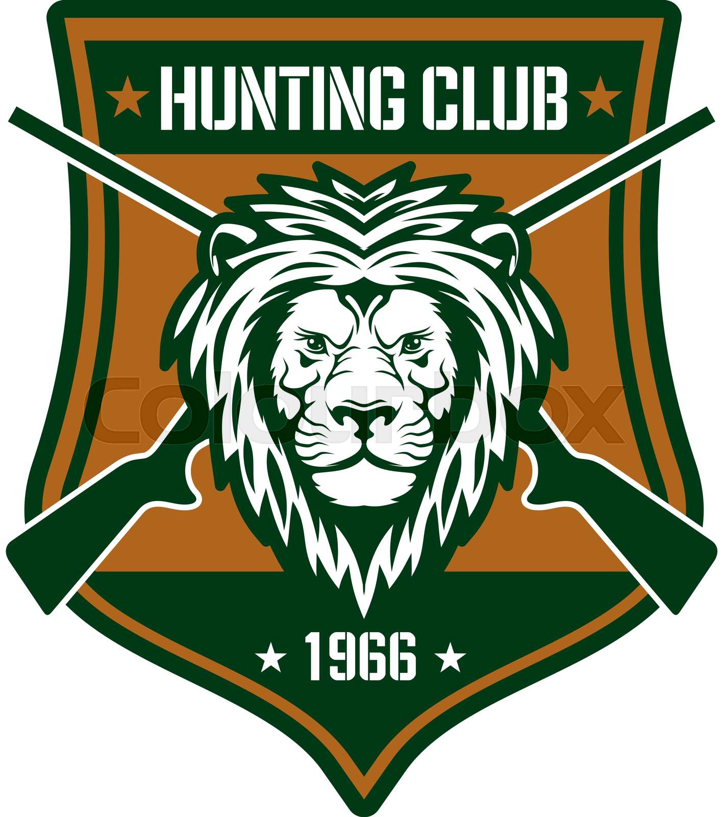 Hunting club sign with lion on heraldic shield | Stock vector | Colourbox