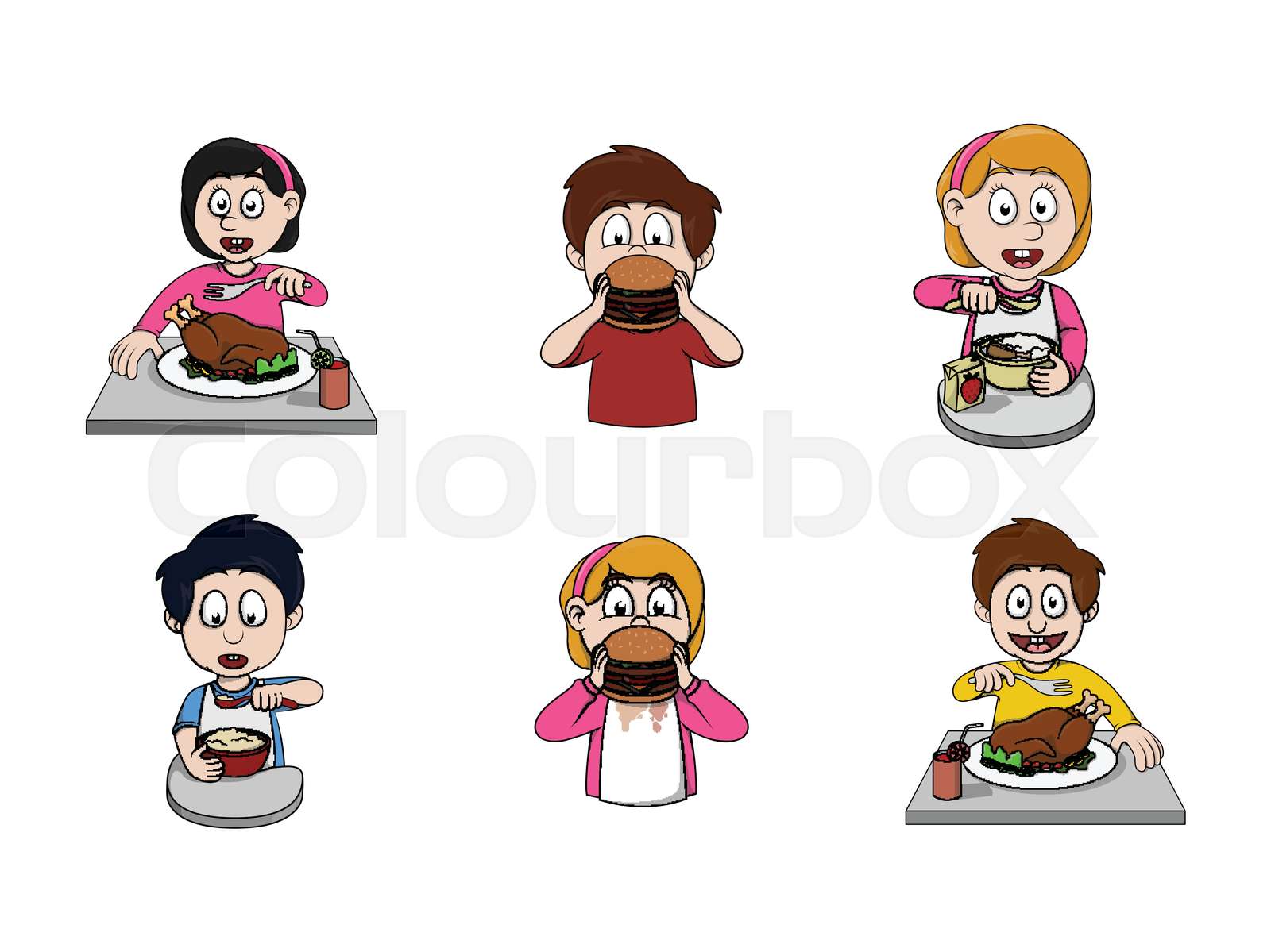 kid eating illustration design collection | Stock vector | Colourbox