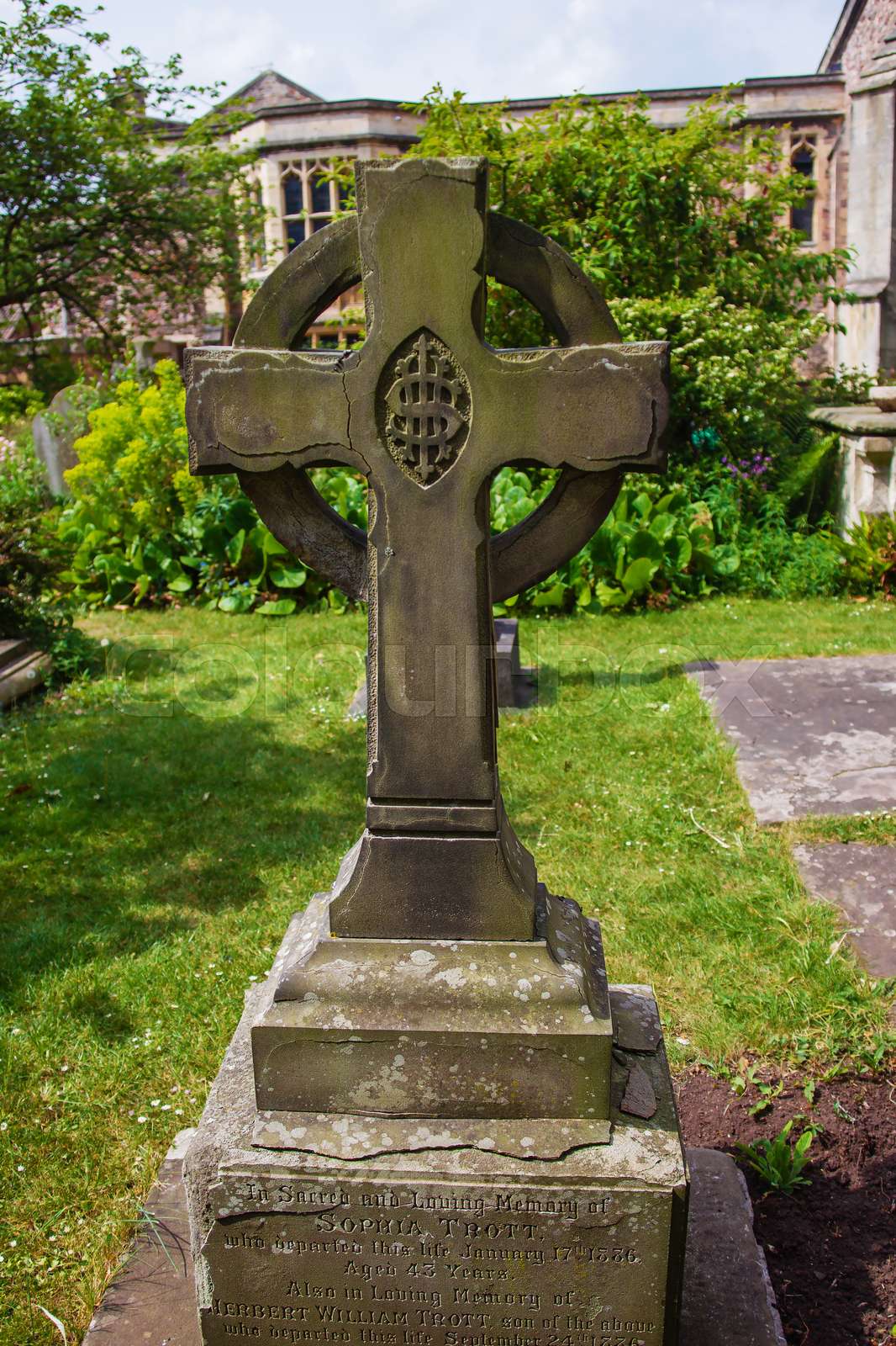 Cross at churchyard cemetery at Bristol Cathedral UK | Stock image ...