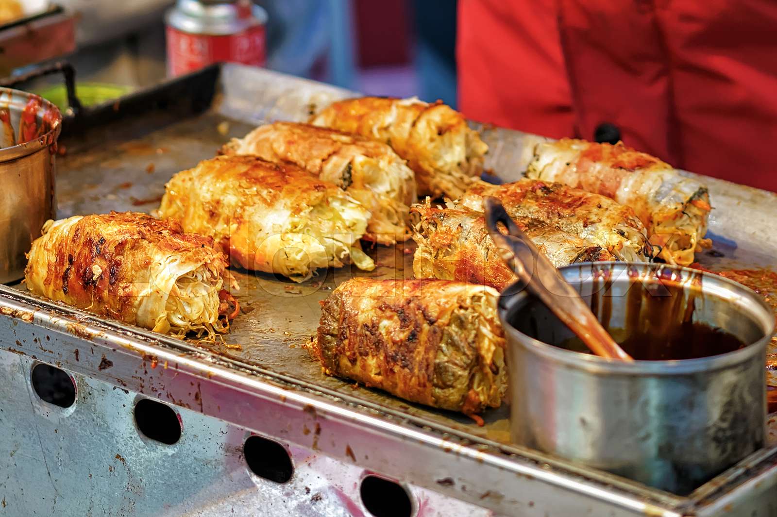 Vegetarian street food at Myeongdong open street market Seoul | Stock ...