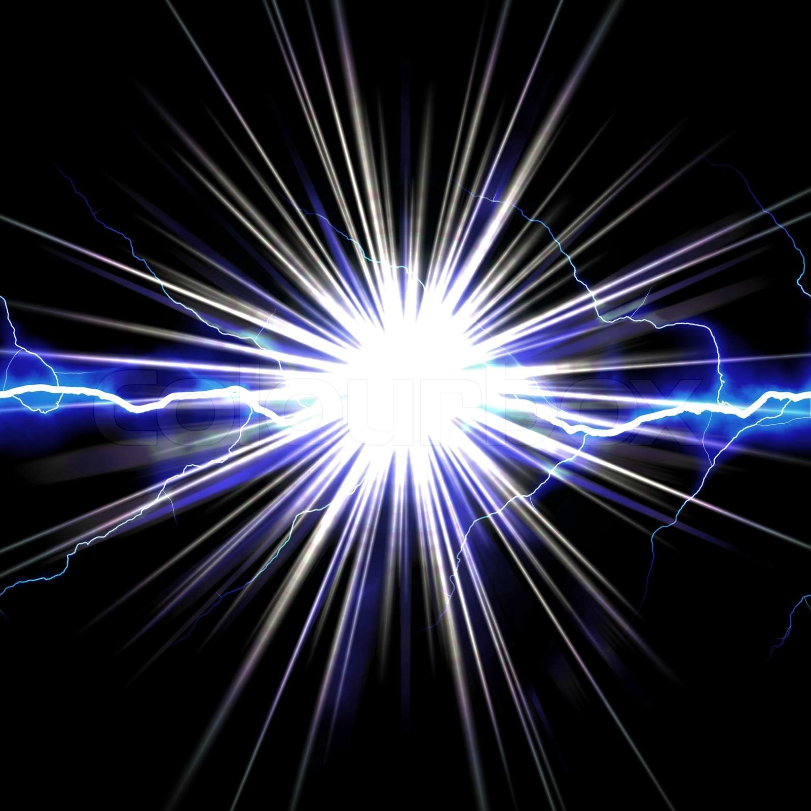 Bright glowing lightning or electricity glowing with a star bust flare ...