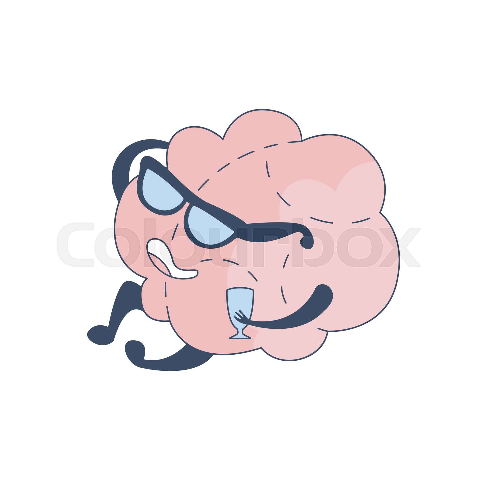 Brain In Glasses Lecturing With Glass Of Wine Comic Character ...