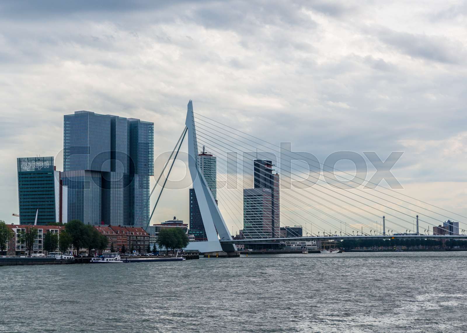 Erasmusbrug and Skyscrapers in Rotterdam, The Netherlands | Stock image ...