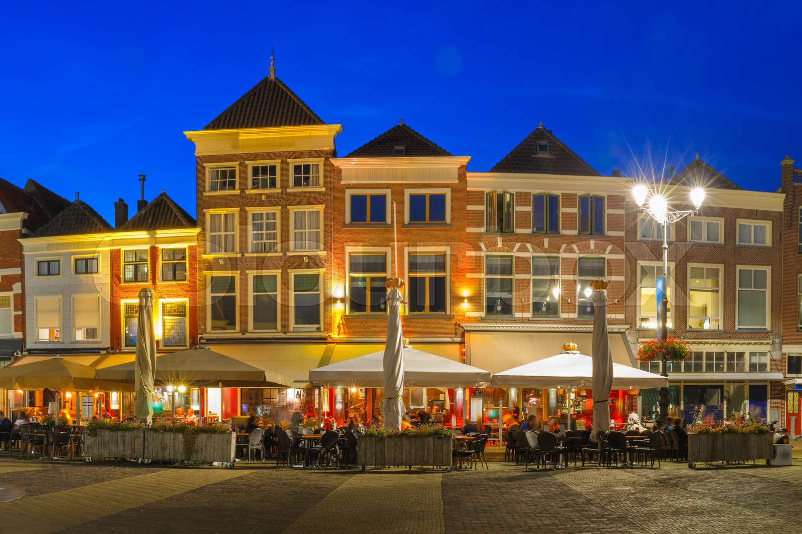 Markt square at night in Delft, Netherlands | Stock image | Colourbox