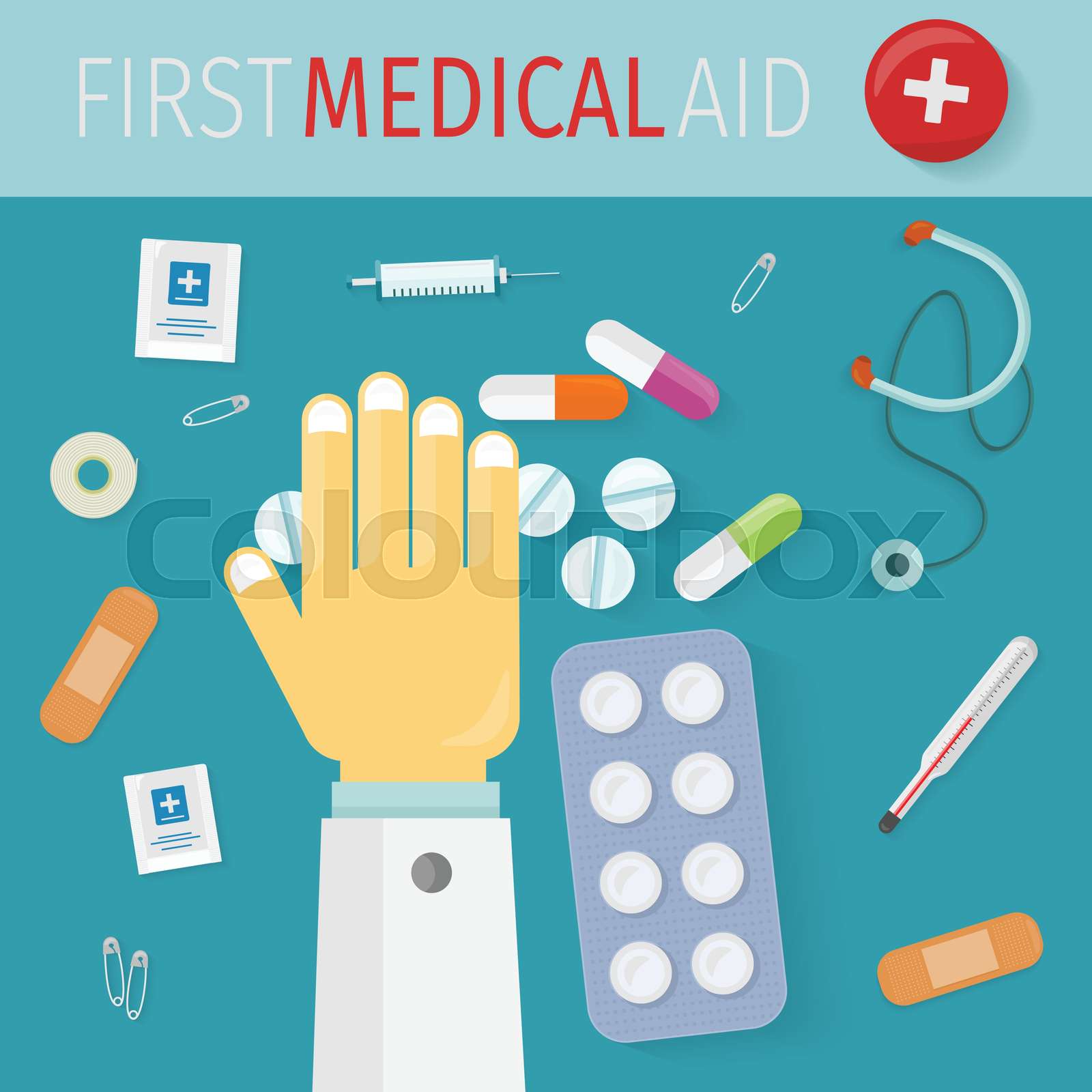 First Medical Aid Banner. Hospital Equipment | Stock vector | Colourbox
