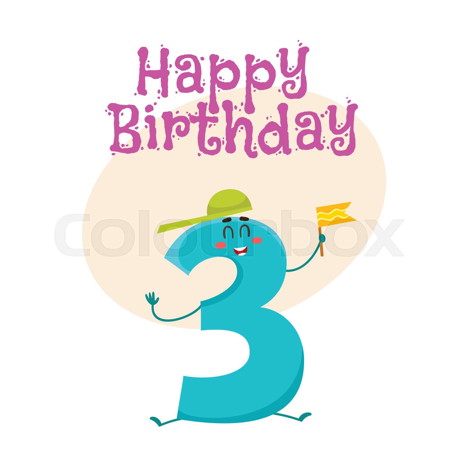 Happy birthday vector greeting card design with threenumber characters ...