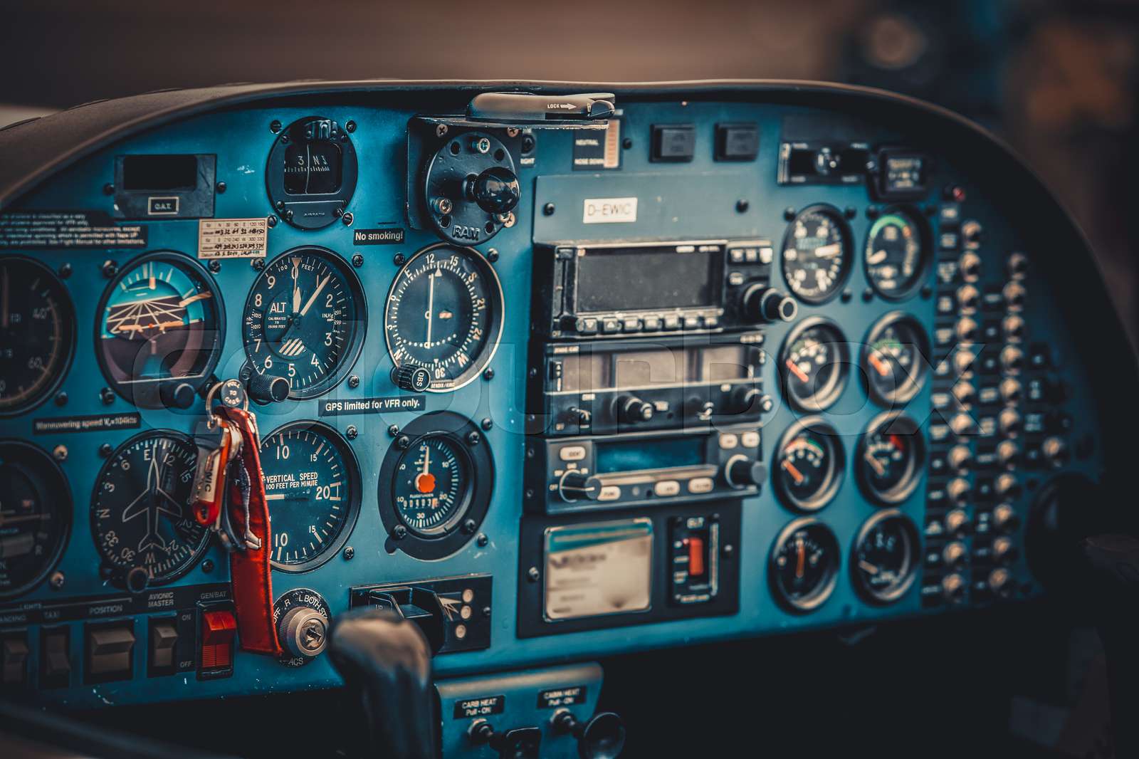 Vintage aircraft cockpit detail. Retro aviation, aircraft instruments ...