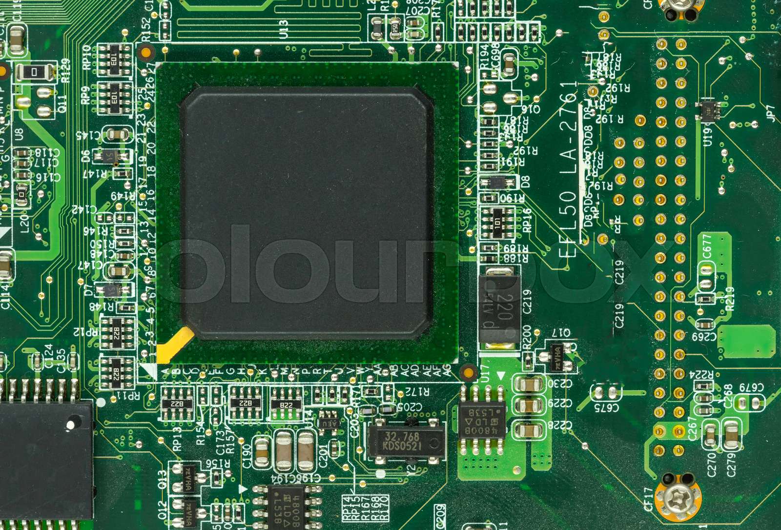 face of mainboard and cpu chipset on macro | Stock image | Colourbox